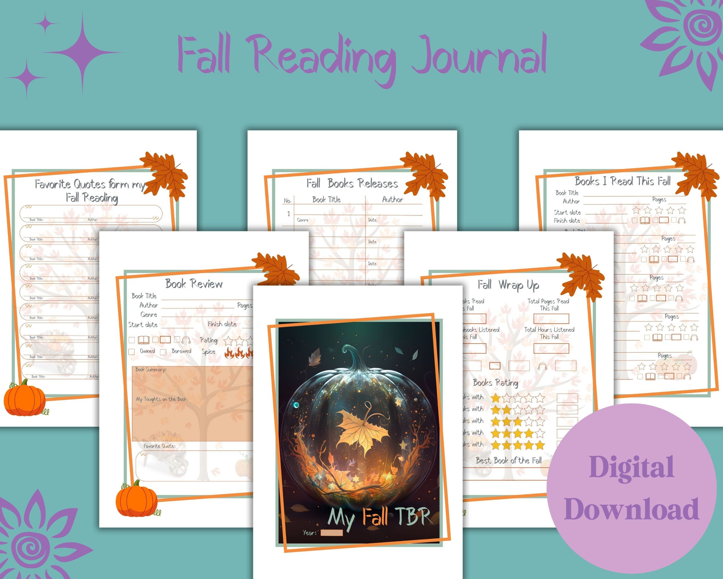 Fall Reading Journal Printable for Bookworm Gift for Fall Reading List ...