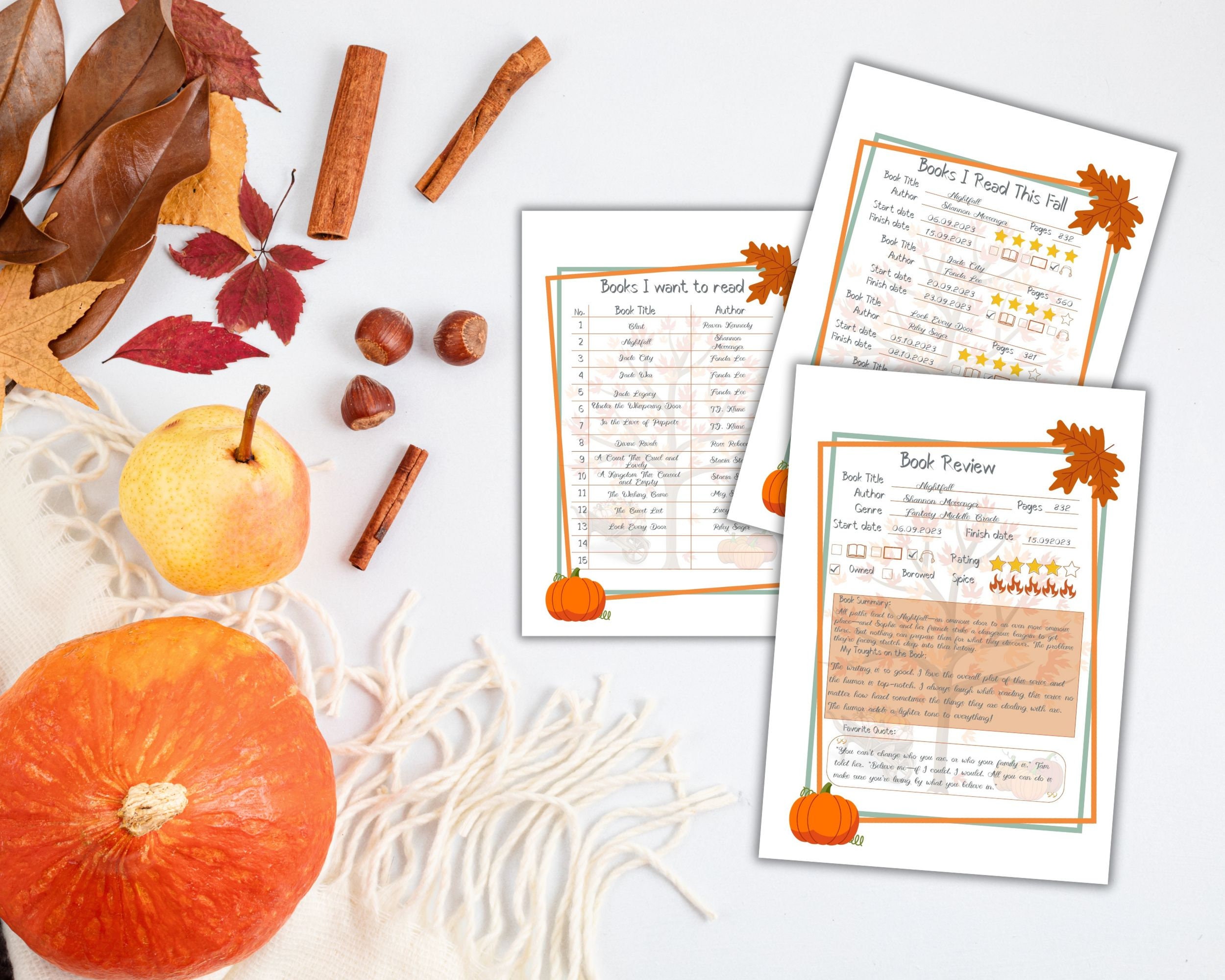 Fall Reading Journal Printable for Bookworm Gift for Fall Reading List ...