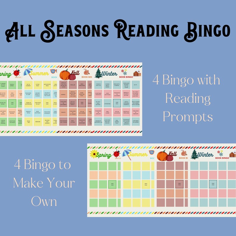All Seasons Book Bingo Challenge for Bookworm Gift Book Bingo Printable ...