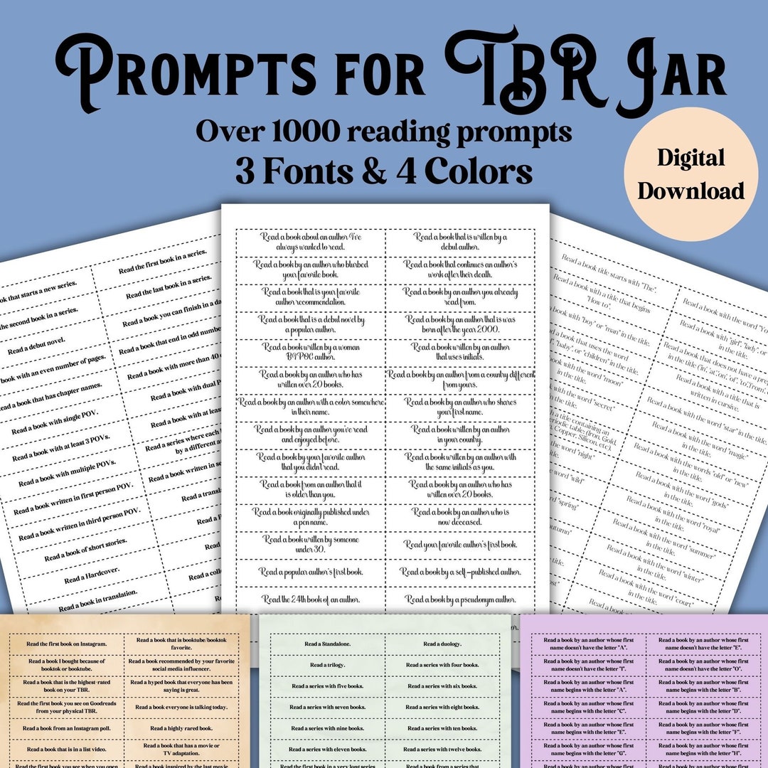 TBR Jar Printable Reading Prompts for Booklover Challenge What to Read ...