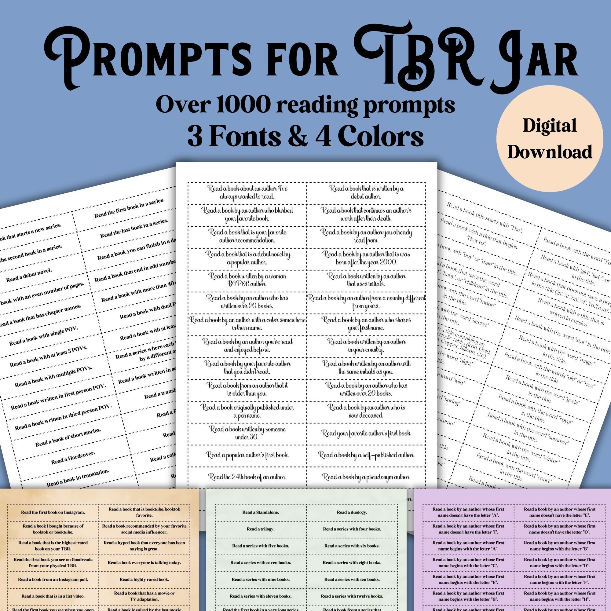 TBR Jar Printable Reading Prompts for Booklover Challenge What to Read ...
