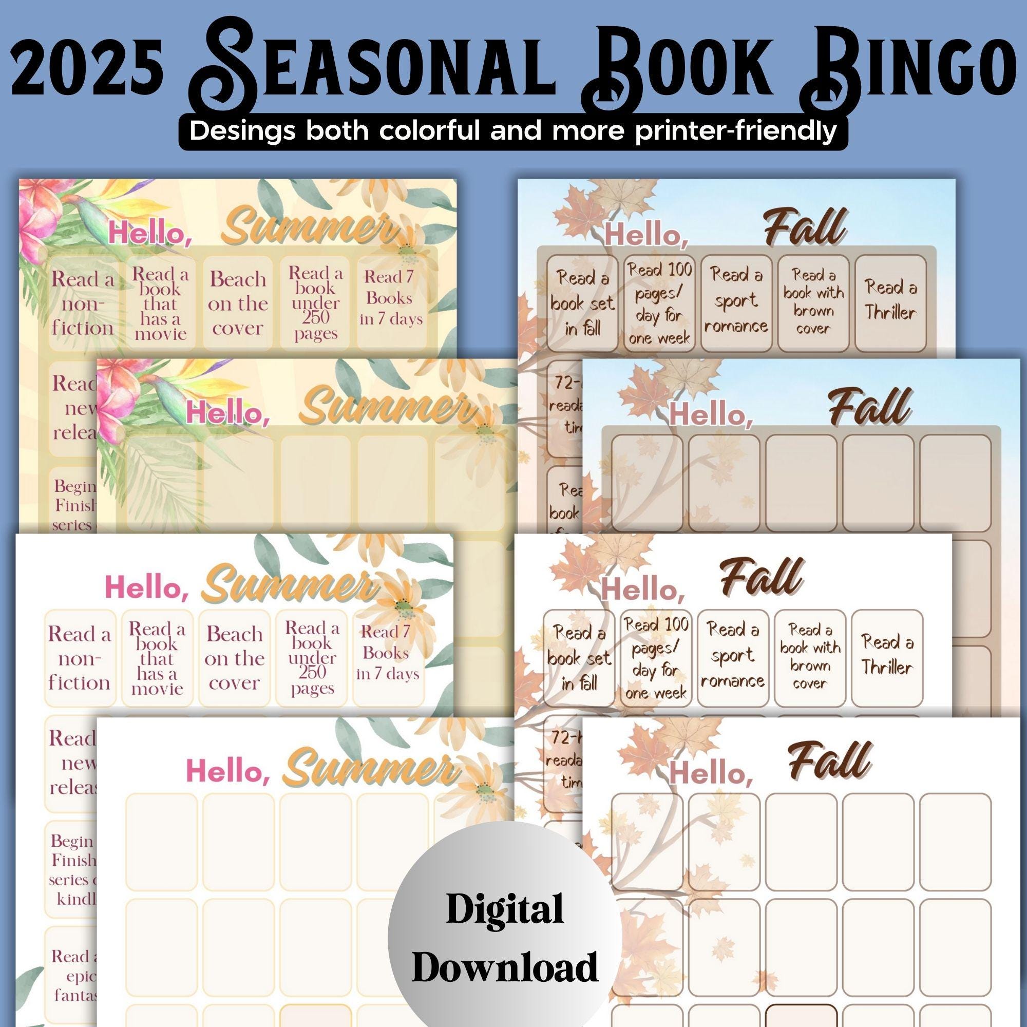 2025 Book Bingo Bundle – 8 Unique Bingo Printables for a Year of ...