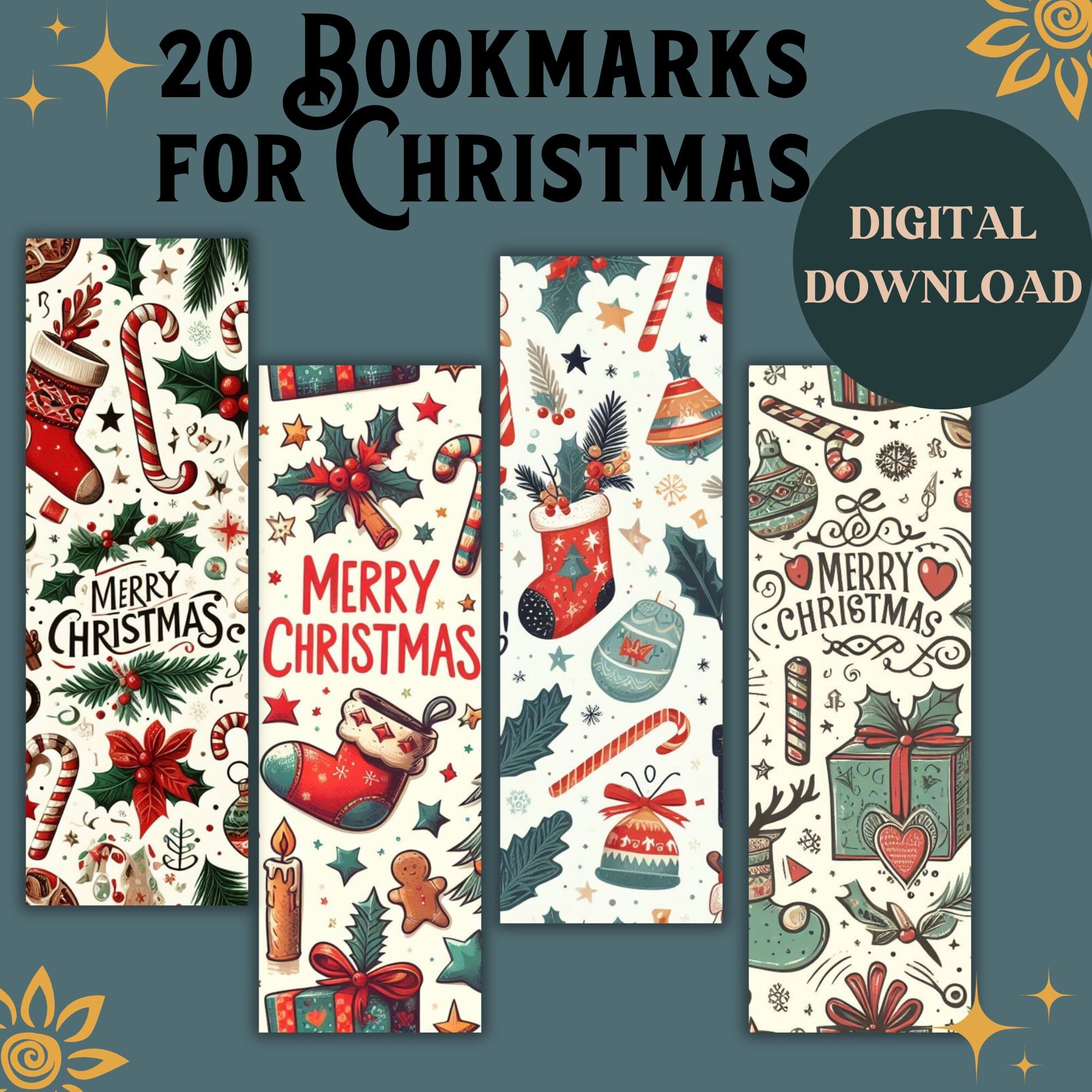 Printable Bookmarks for Christmas, 20 Bookmarks for the Season, A Gift ...