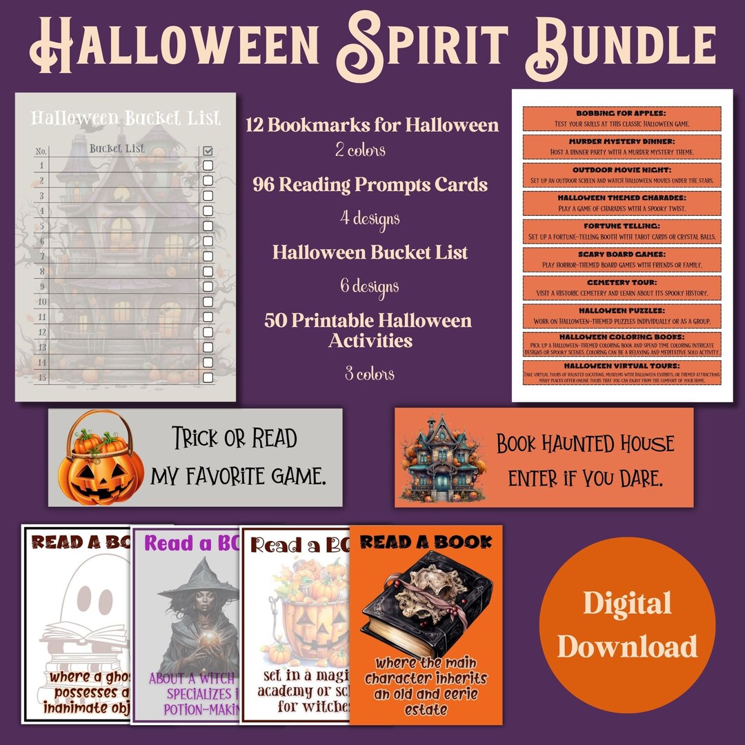 Halloween Spirit Bundle -halloween Bucket List Template,50 Printable ...