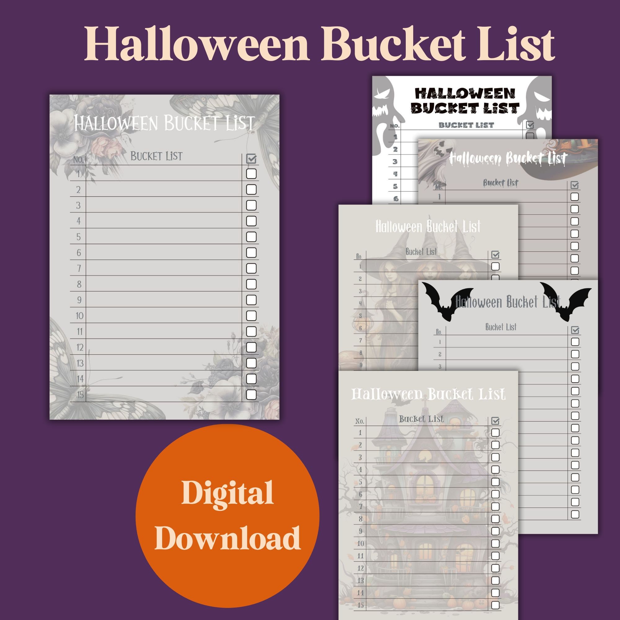 Halloween Spirit Bundle halloween Bucket List Template,50 Printable ...