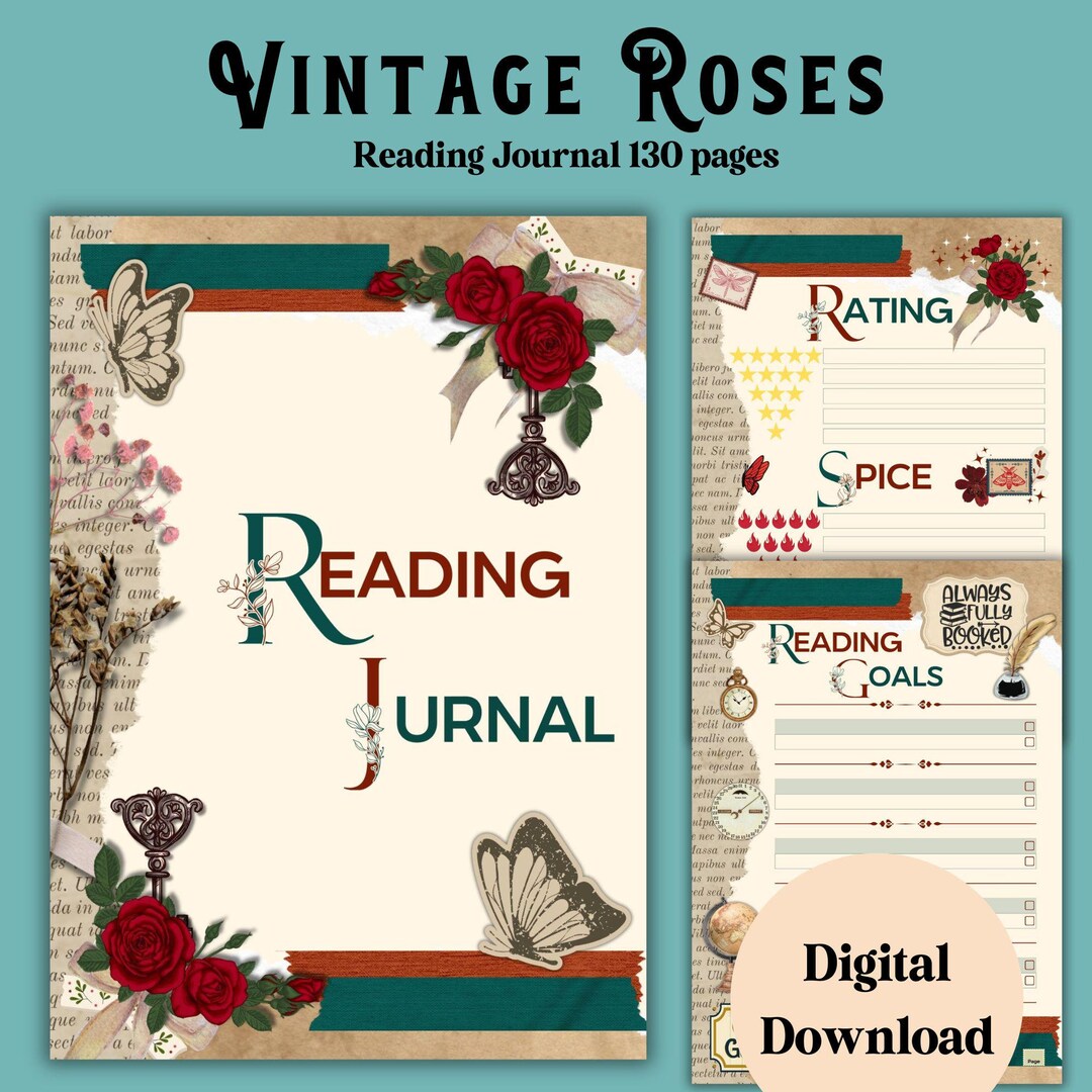 Vintage Roses Reading Journal 2025 – Printable Planner for Book Lovers ...