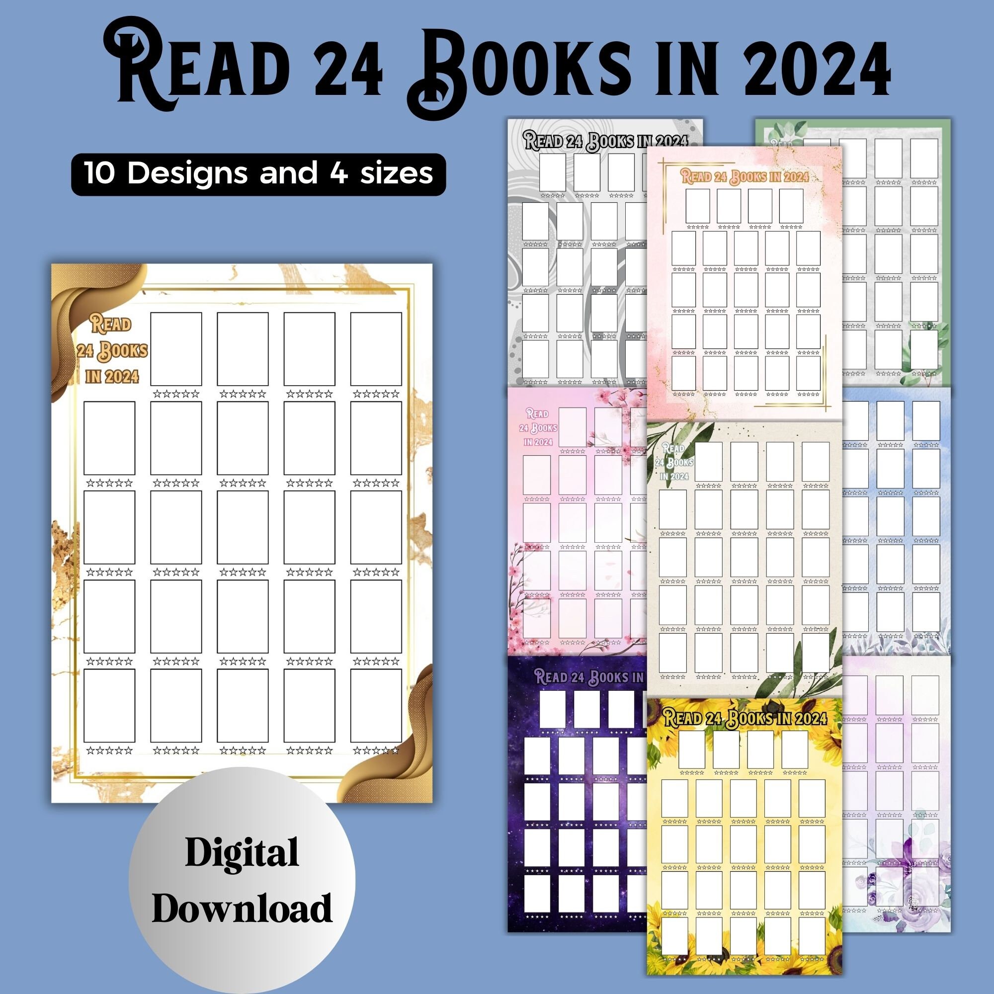 Read 24 Books in 2024 Challenge, 2024 Reading Tracker Colorful Designs ...