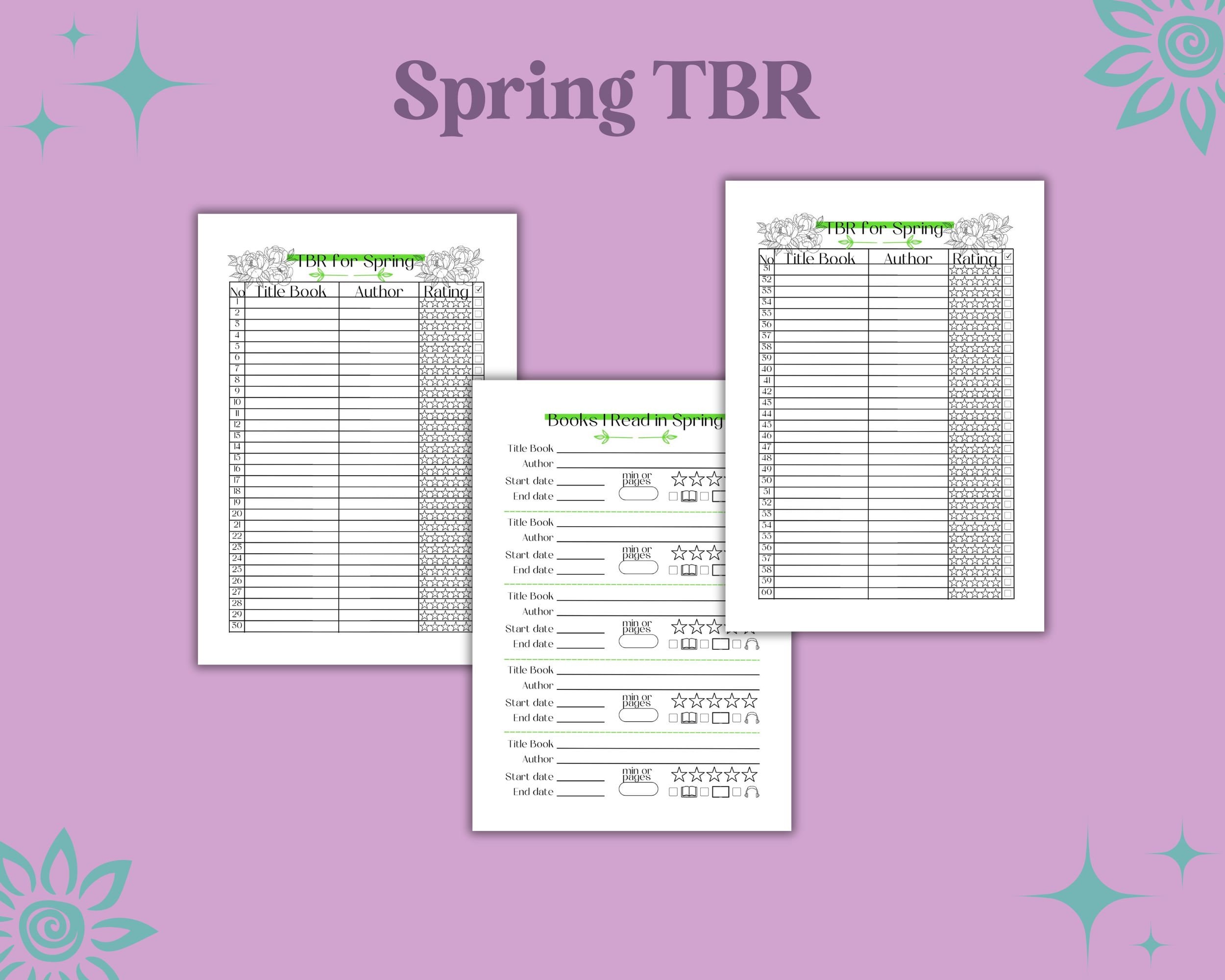 All Seasons TBR Reading Journal Printable for Bookworm Gift Reading ...