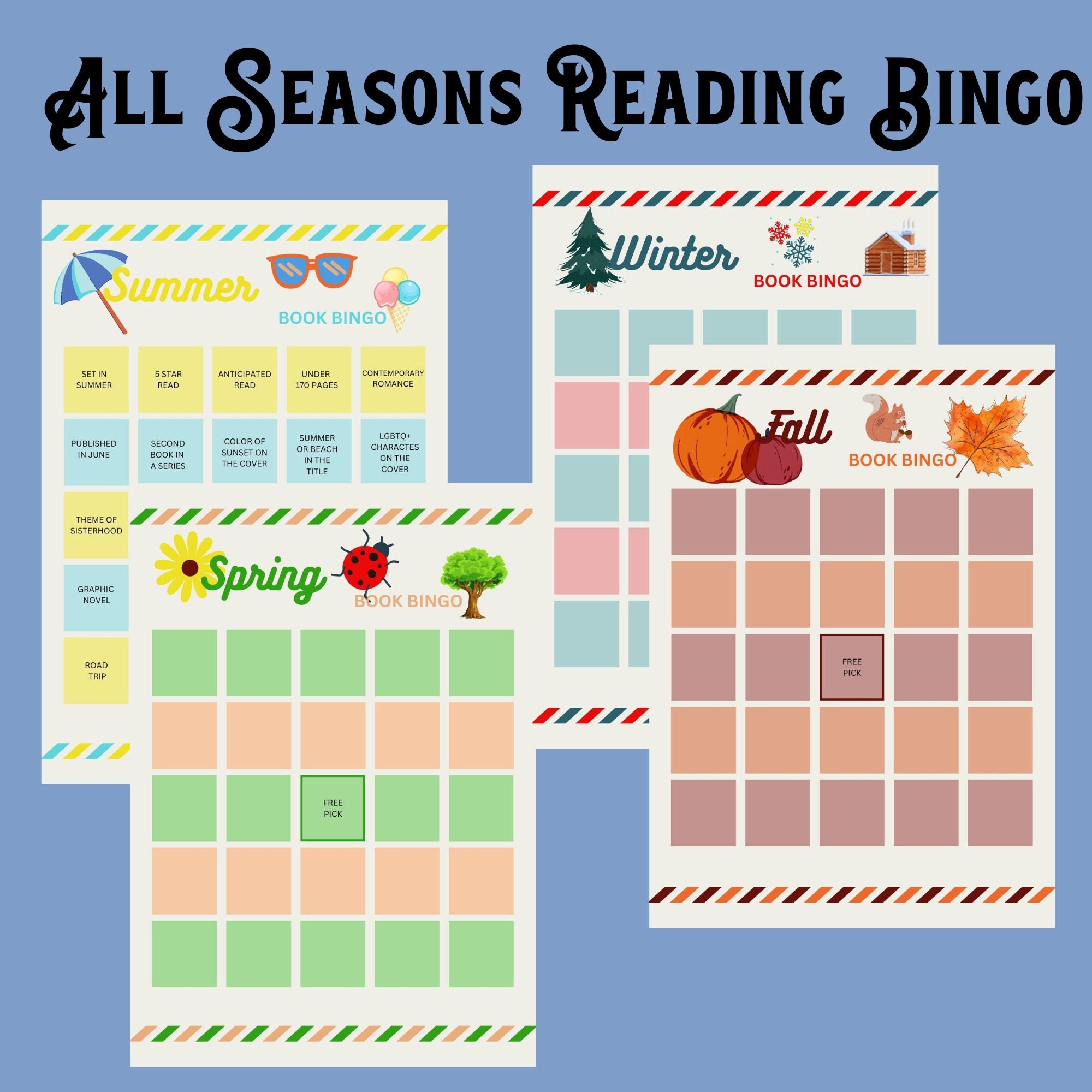 All Seasons Book Bingo Challenge for Bookworm Gift Book Bingo Printable ...