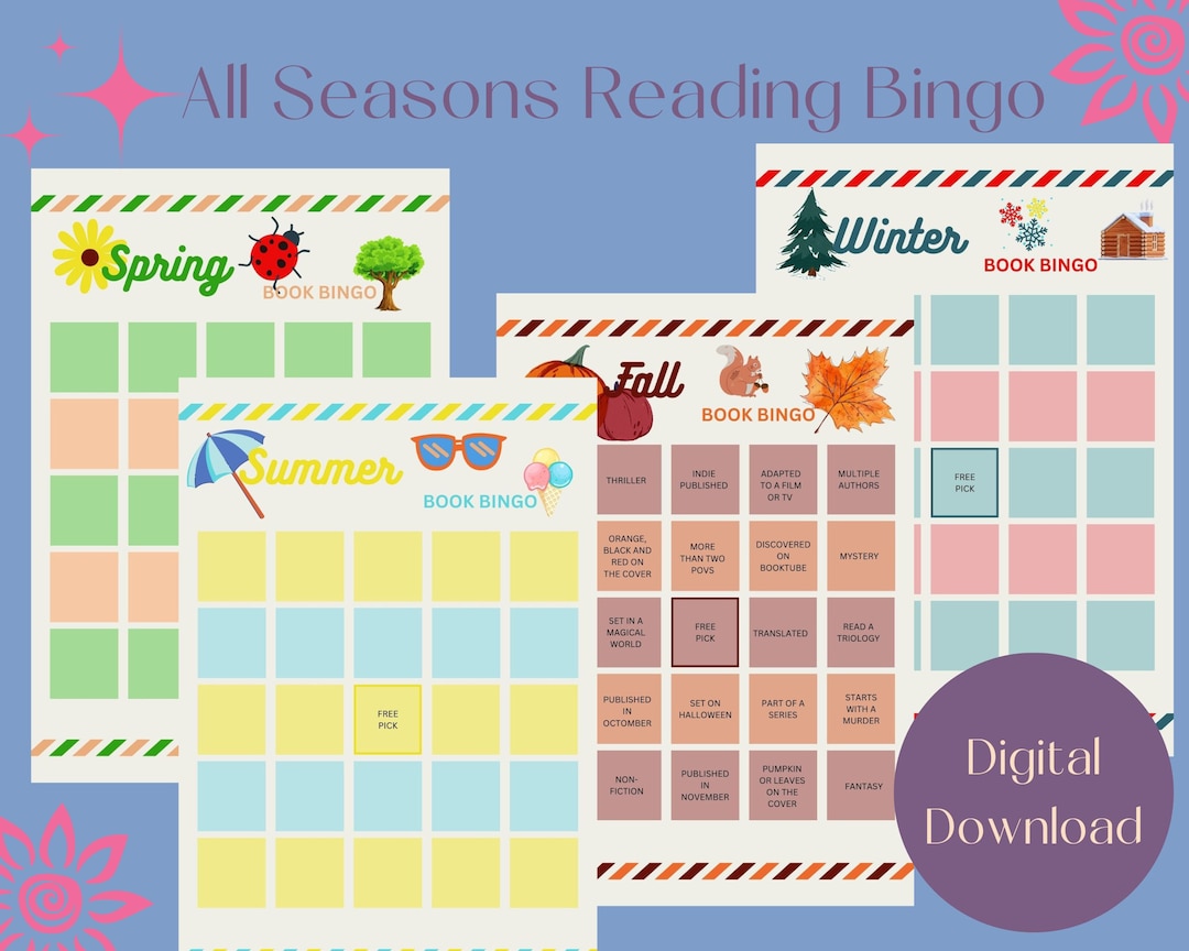 All Seasons Book Bingo Challenge for Bookworm Gift Book Bingo Printable ...