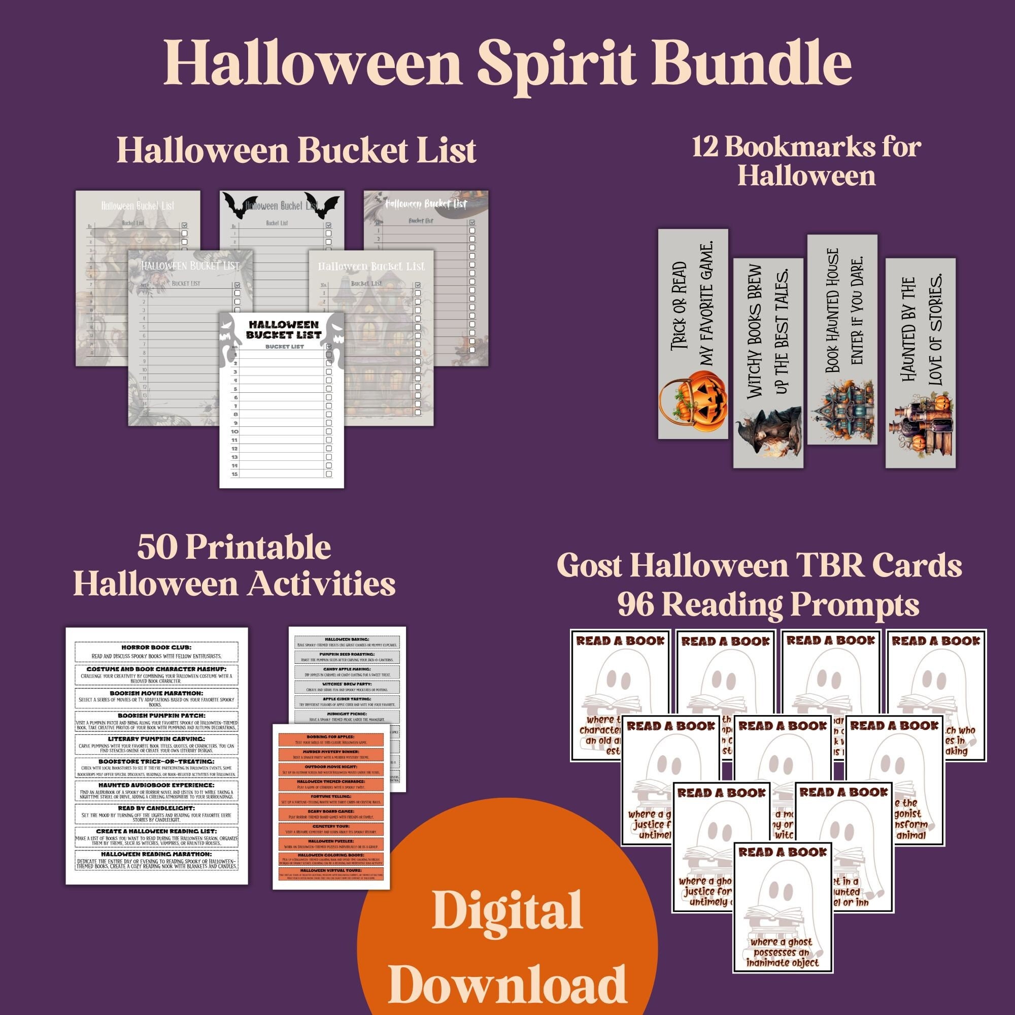 Halloween Spirit Bundle halloween Bucket List Template,50 Printable ...