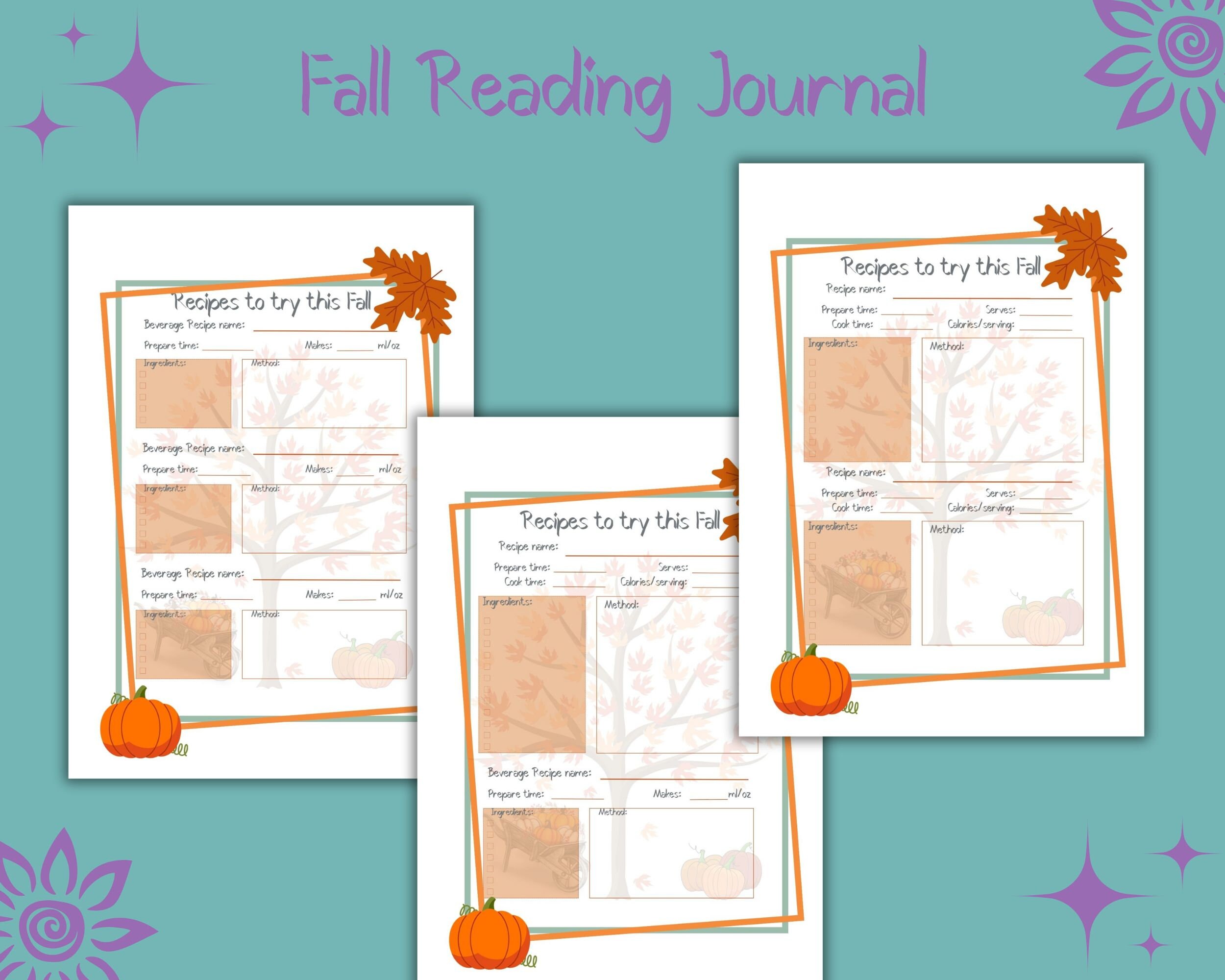Fall Reading Journal Printable for Bookworm Gift for Fall Reading List ...