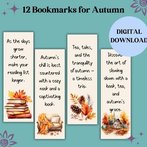 Set of 12 Printable Autumn Bookmarks for Book Lover Gift - Etsy