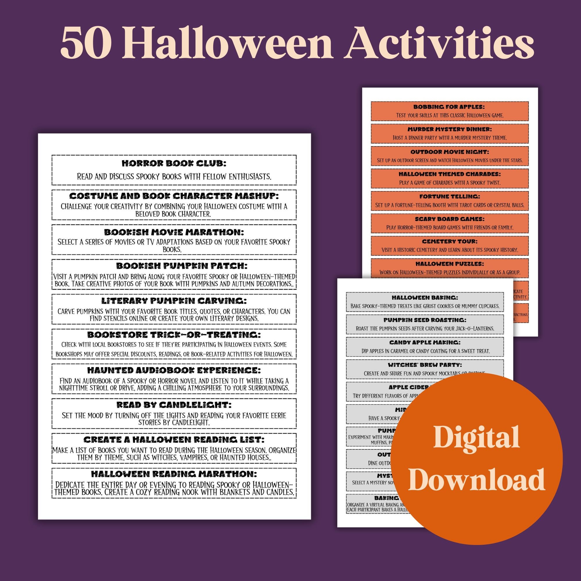 Halloween Spirit Bundle halloween Bucket List Template,50 Printable ...