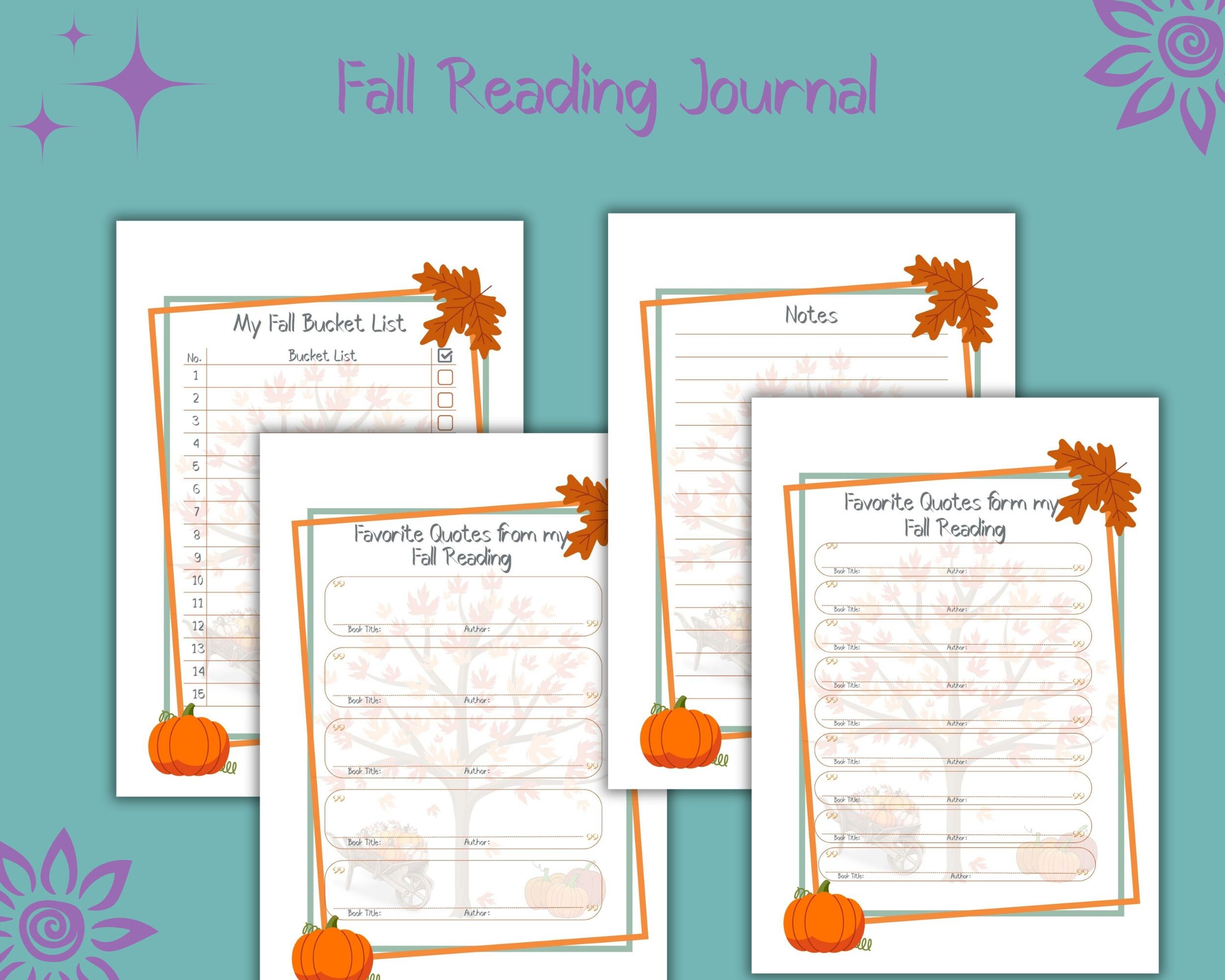 Fall Reading Journal Printable for Bookworm Gift for Fall Reading List ...