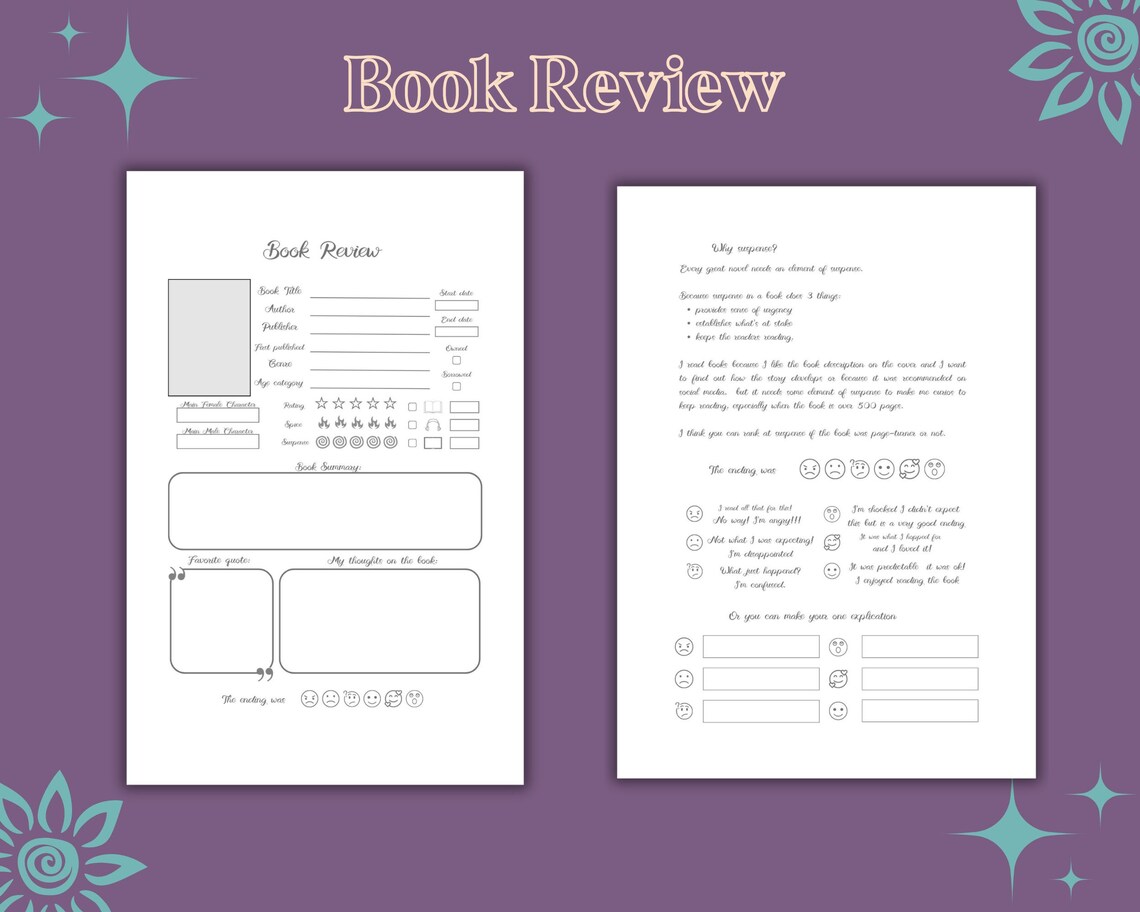 Book Review Printable Template for Book Lover Gift Digital - Etsy