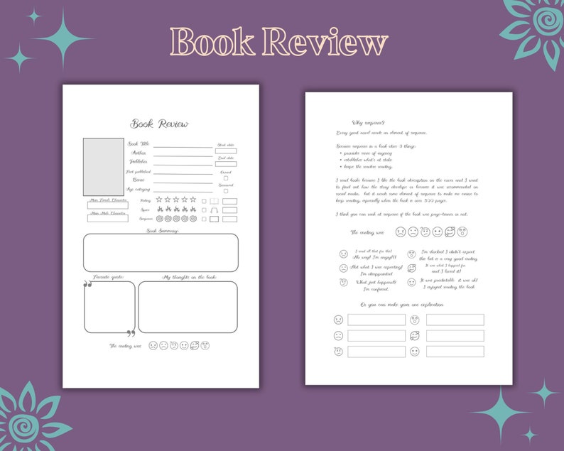 Book Review Printable Template for Book Lover Gift Digital - Etsy