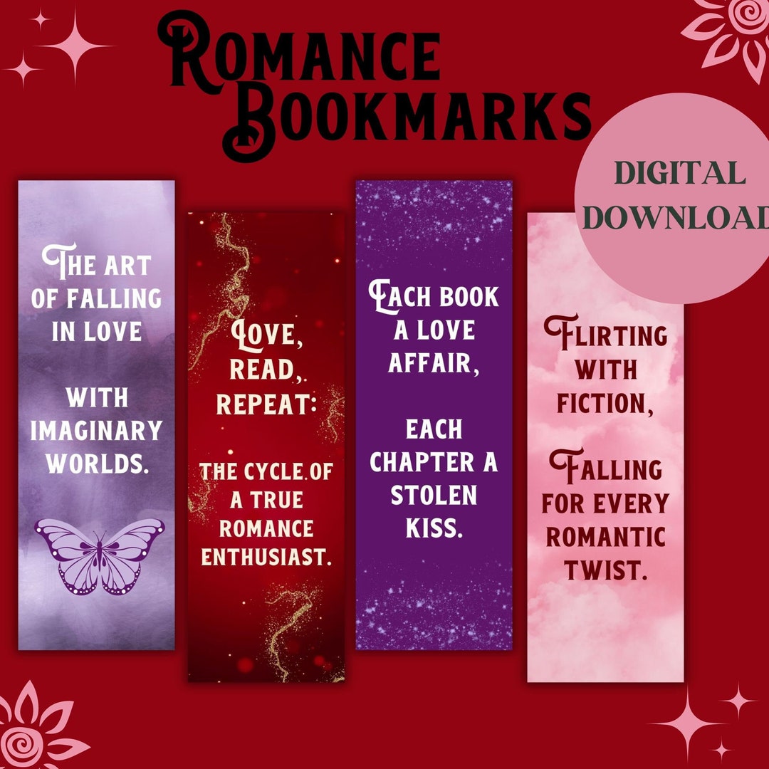 Printable Romance Bookmarks for Book Lover Gift Digital Bookmarks ...