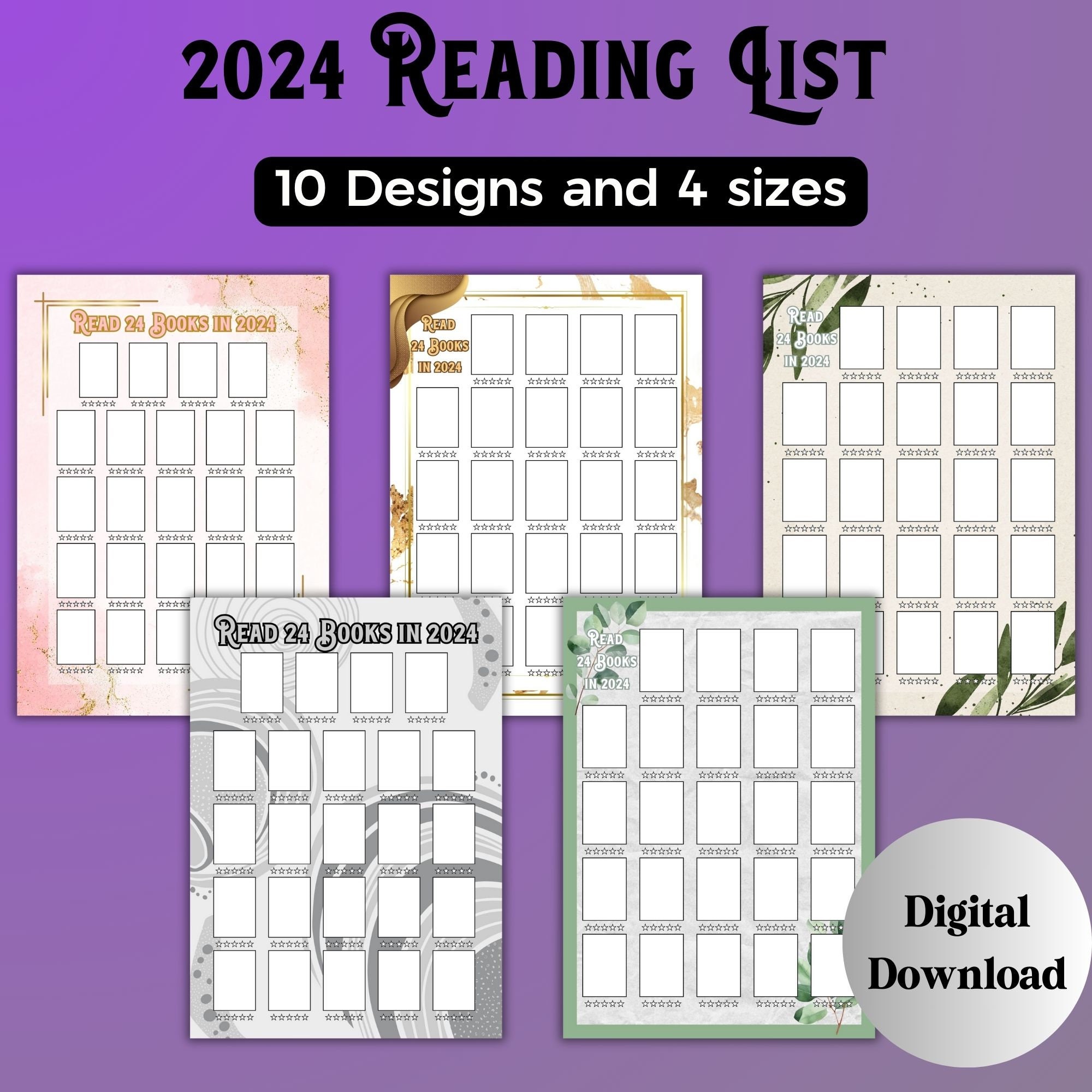 Read 24 Books in 2024 Challenge, 2024 Reading Tracker Colorful Designs ...
