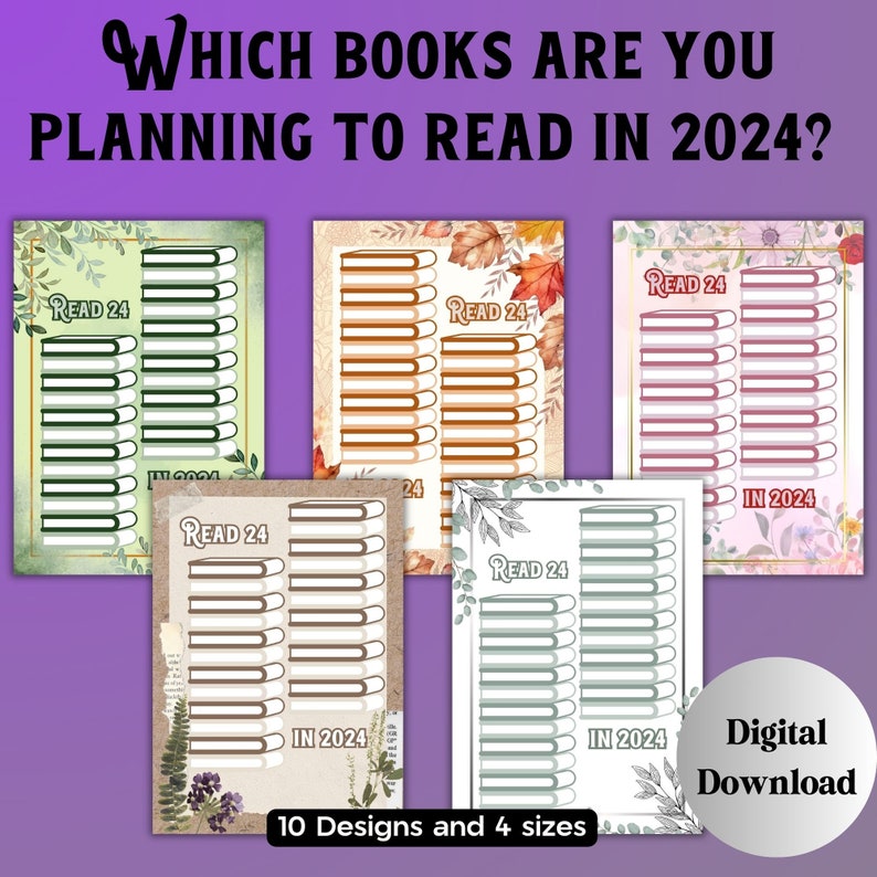 Read 24 Books in 2024 Challenge, 2024 Reading Tracker Colorful Designs ...