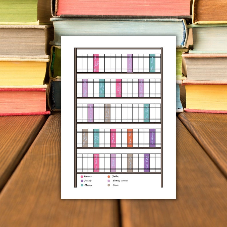 Bookshelf Tracker to Color Reading Journal Printable for Bookworm Gift ...