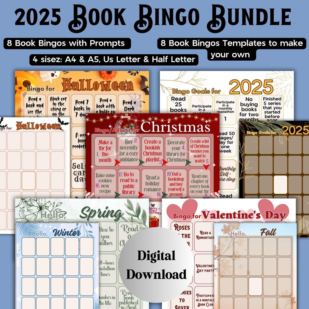 2025 Book Bingo Bundle – 8 Unique Bingo Printables for a Year of ...