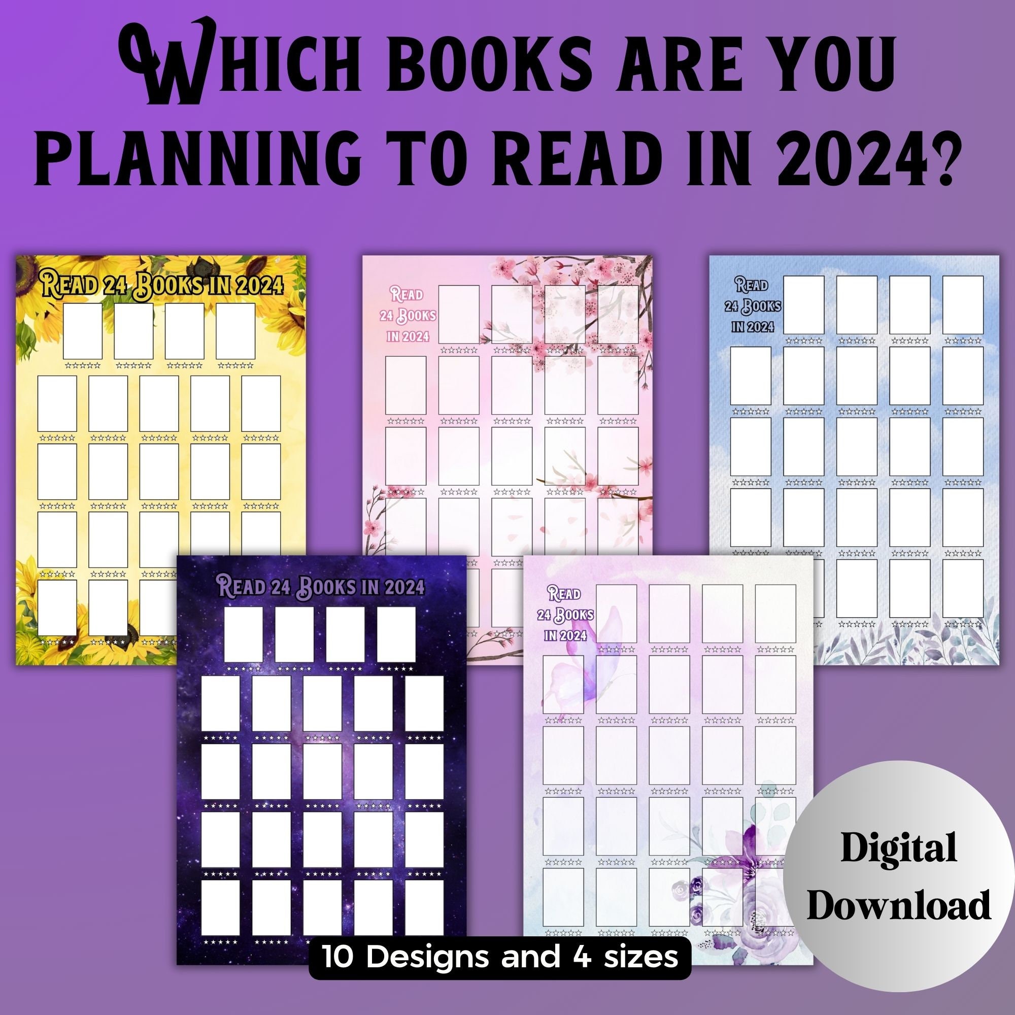 Read 24 Books in 2024 Challenge, 2024 Reading Tracker Colorful Designs ...