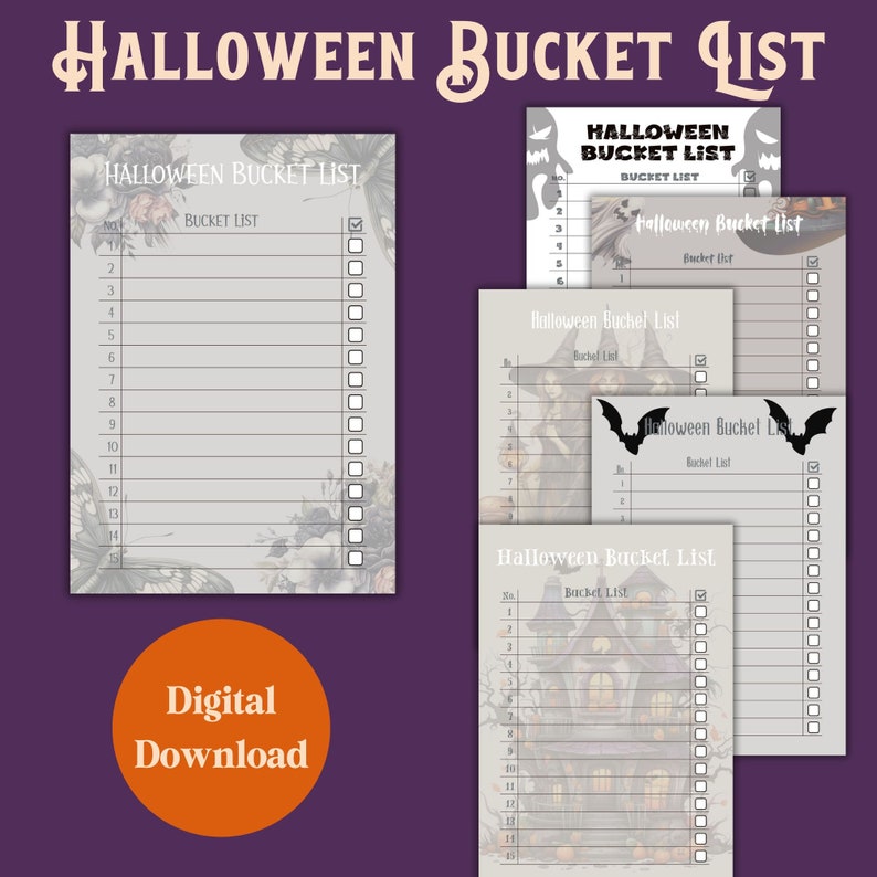 Halloween Spirit Bundle -halloween Bucket List Template,50 Printable ...