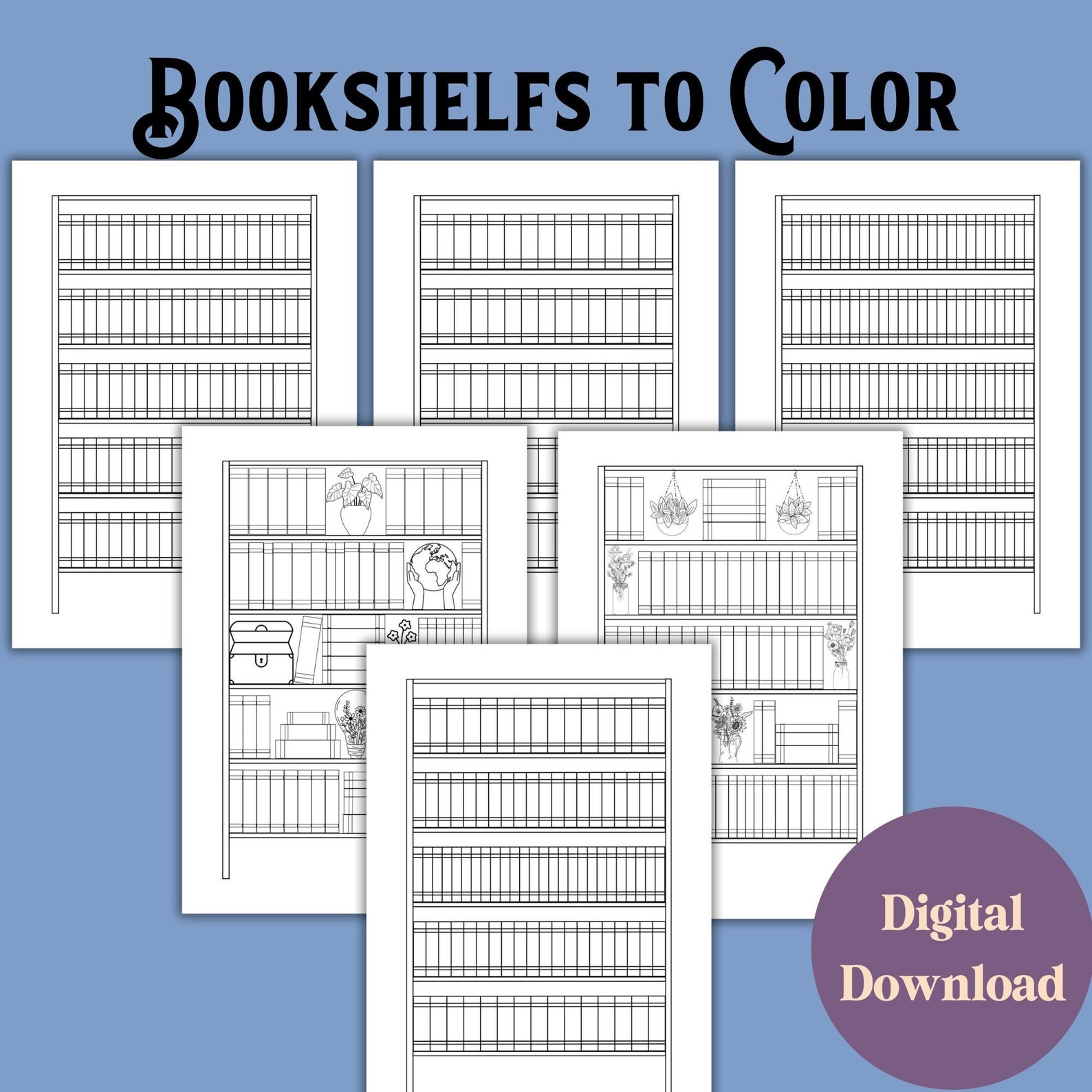 Bookshelf Tracker to Color Reading Journal Printable for Bookworm Gift ...