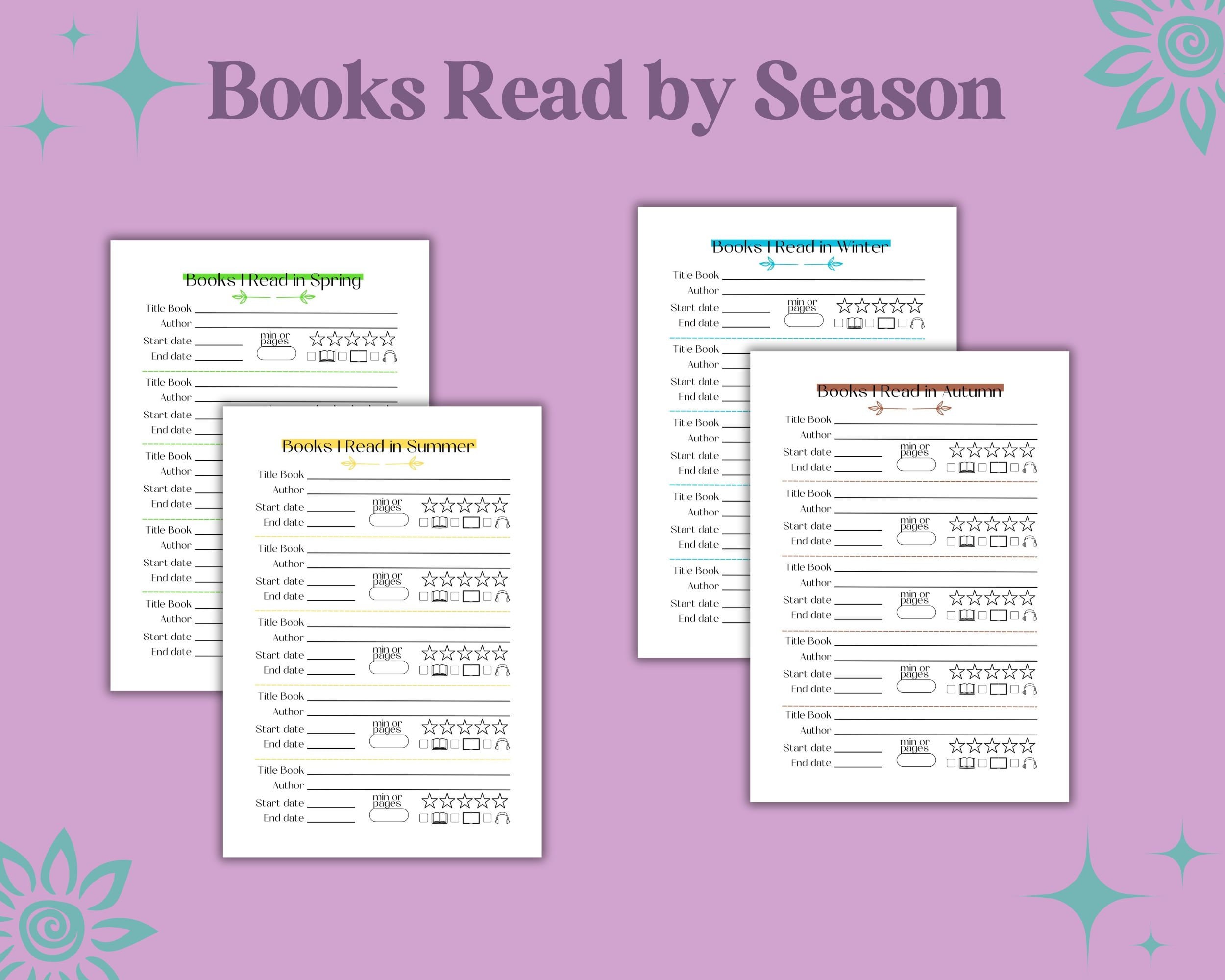 All Seasons TBR Reading Journal Printable for Bookworm Gift Reading ...