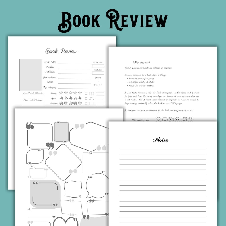 Book Review Printable Template for Book Lover Gift Digital Book Review ...