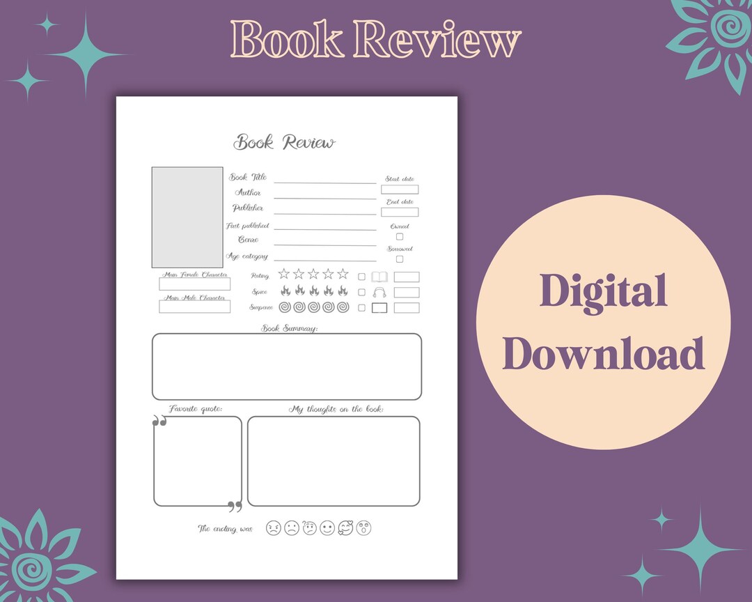 Book Review Printable Template for Book Lover Gift Digital - Etsy