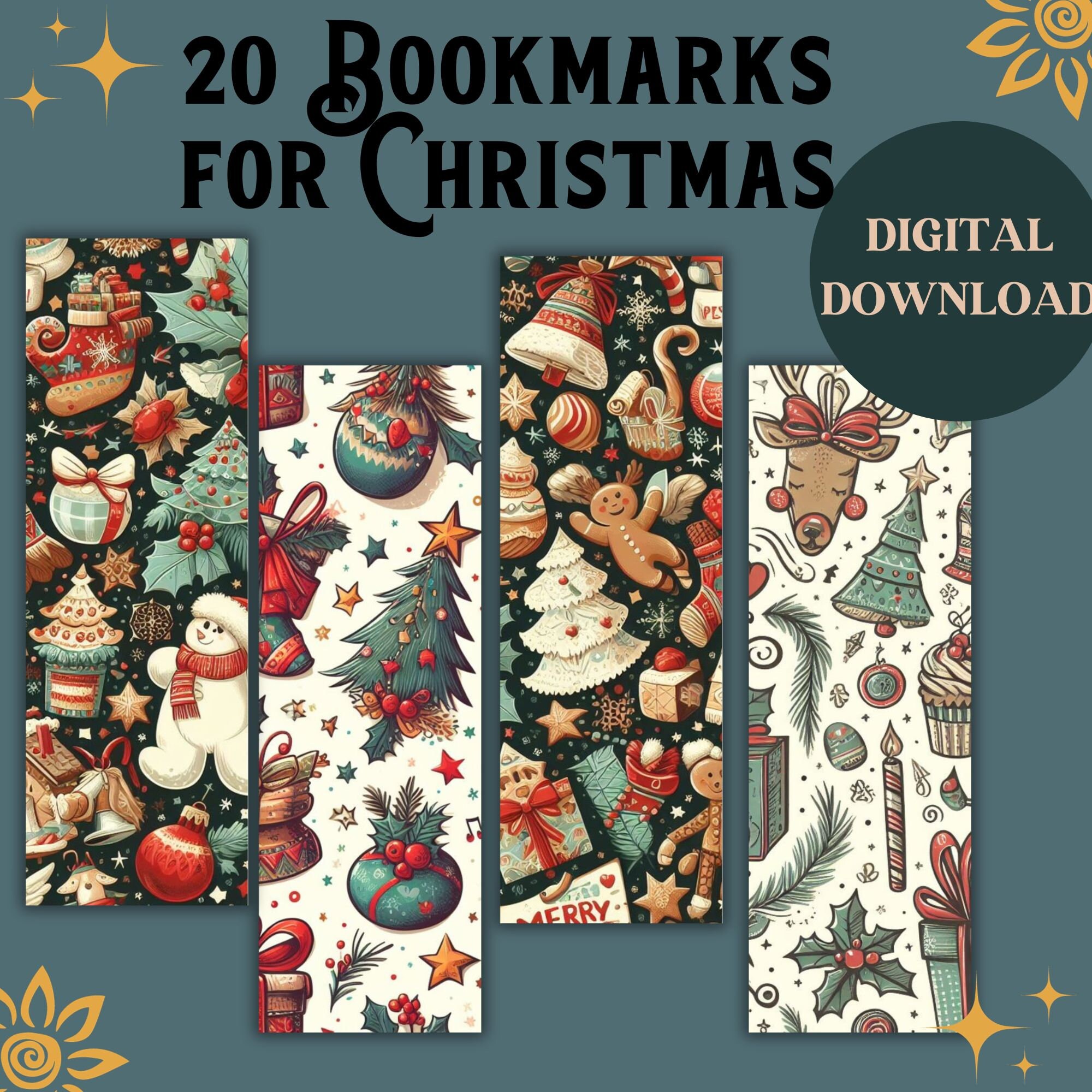 Printable Bookmarks for Christmas, 20 Bookmarks for the Season, A Gift ...