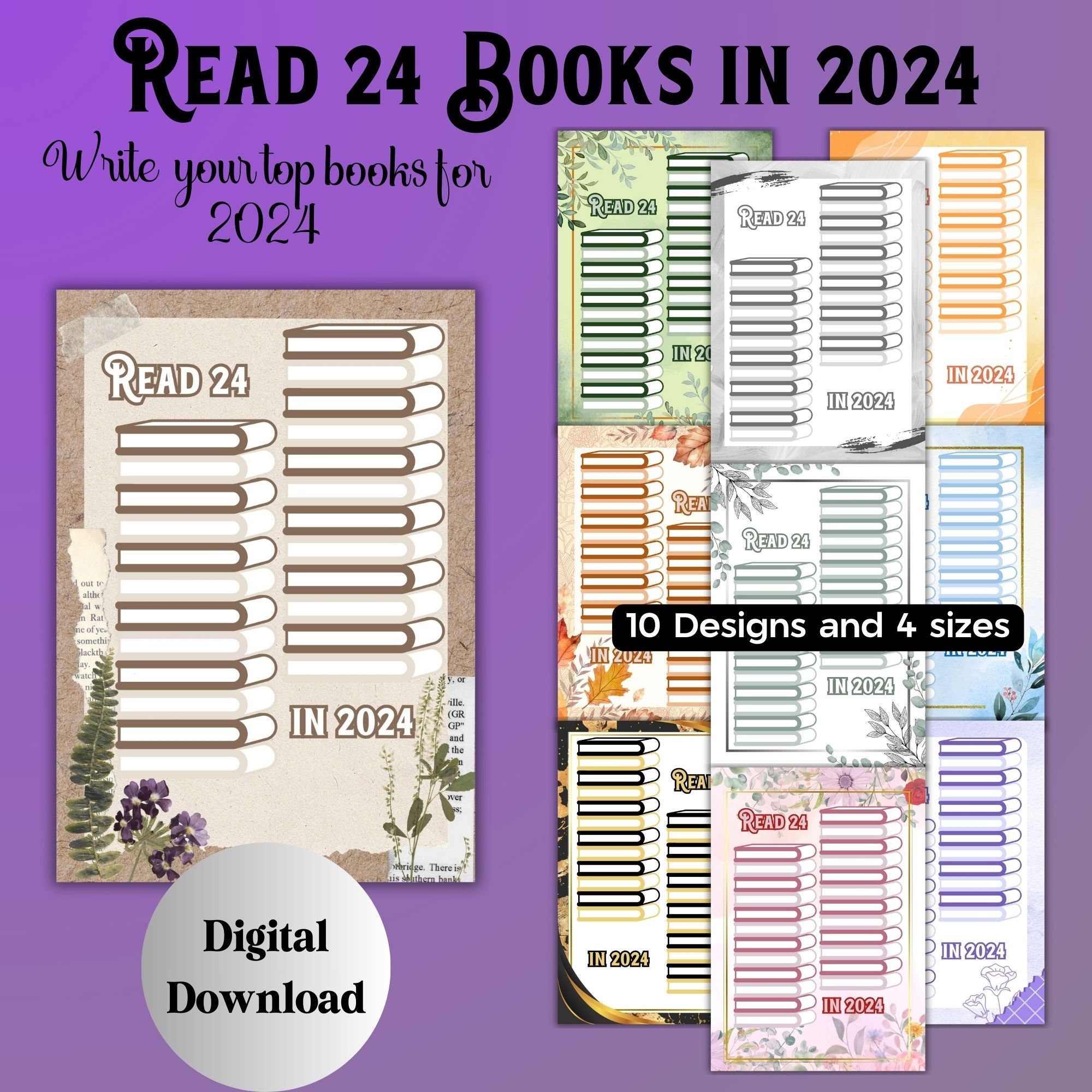 Read 24 Books in 2024 Challenge, 2024 Reading Tracker Colorful Designs ...