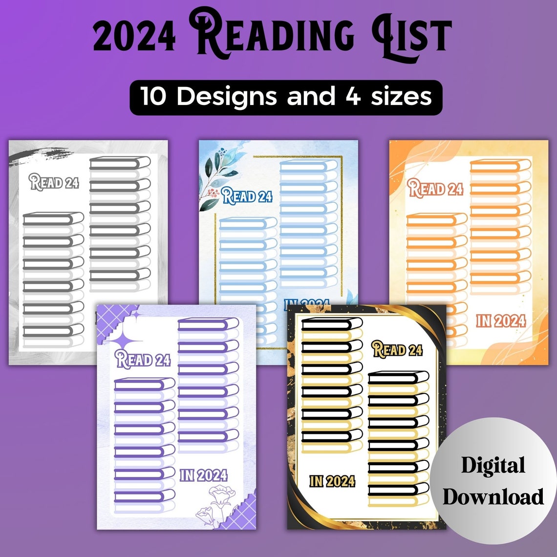 Read 24 Books in 2024 Challenge, 2024 Reading Tracker Colorful Designs ...