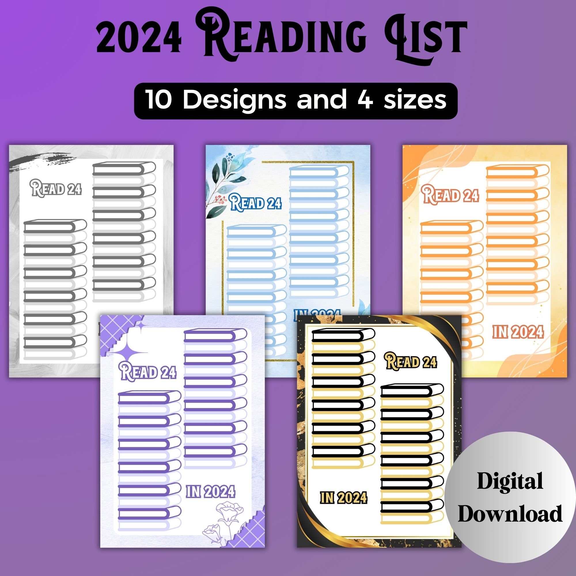 Read 24 Books in 2024 Challenge, 2024 Reading Tracker Colorful Designs ...