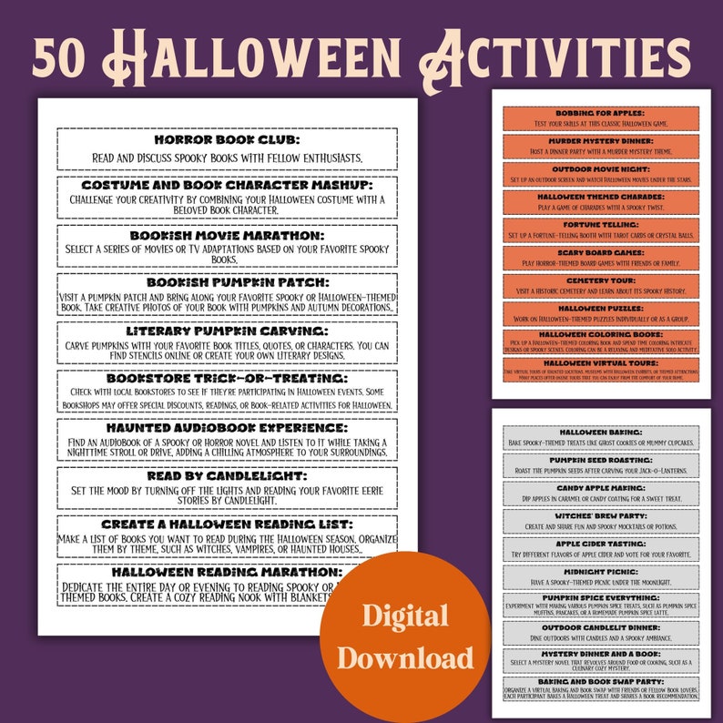 Halloween Spirit Bundle -halloween Bucket List Template,50 Printable ...