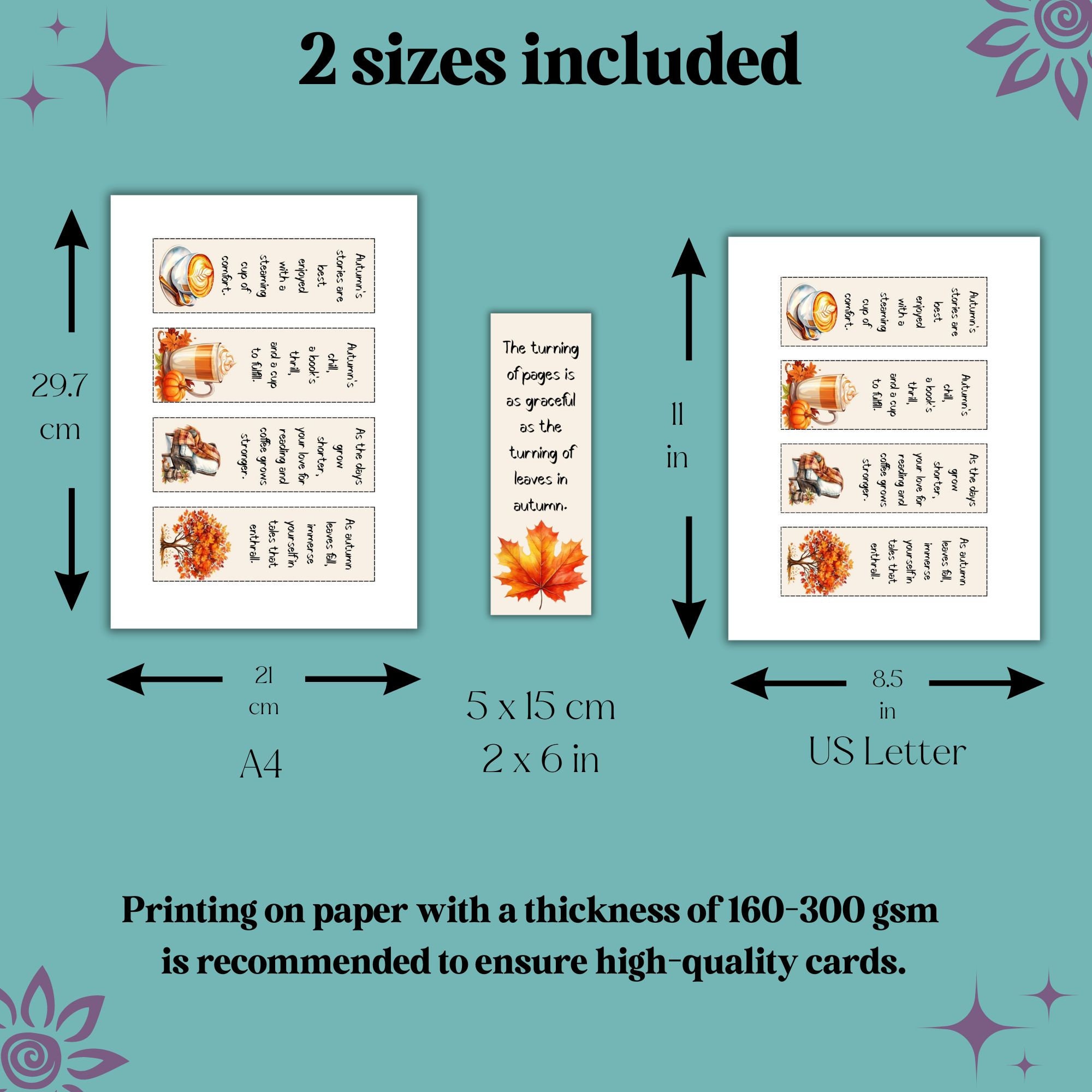 Set of 12 Printable Autumn Bookmarks for Book Lover Gift - Etsy