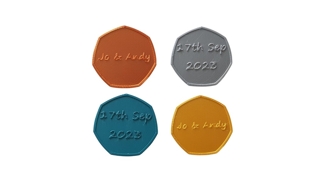 3d-printed 50p-shaped Coin, Customised, Personalised, Double-sided ...