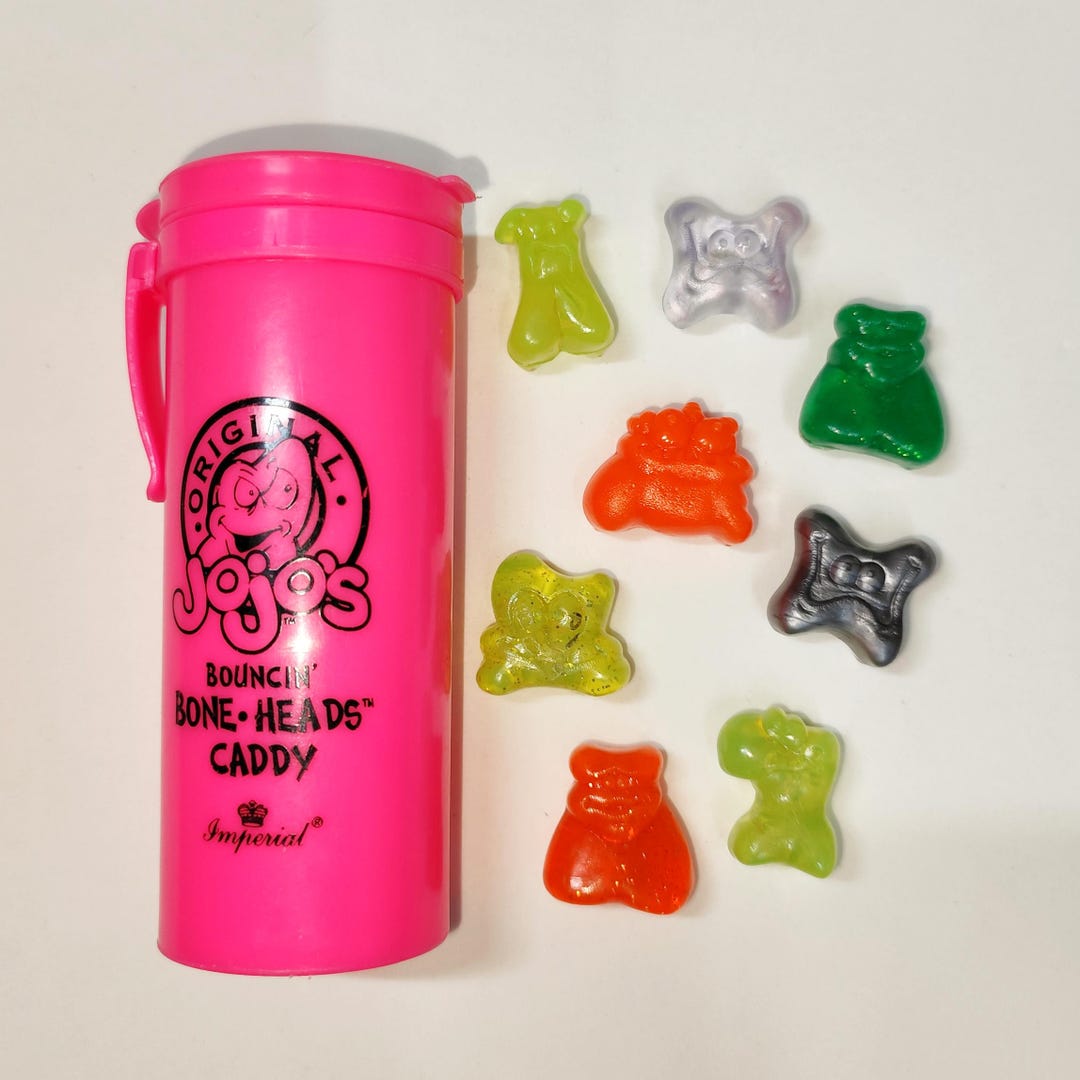 Jojos Laor Toys 8 Pcs Container 1994 Bouncin Boneheads Crazy Bones Mixed Lot Translucent Silver ...