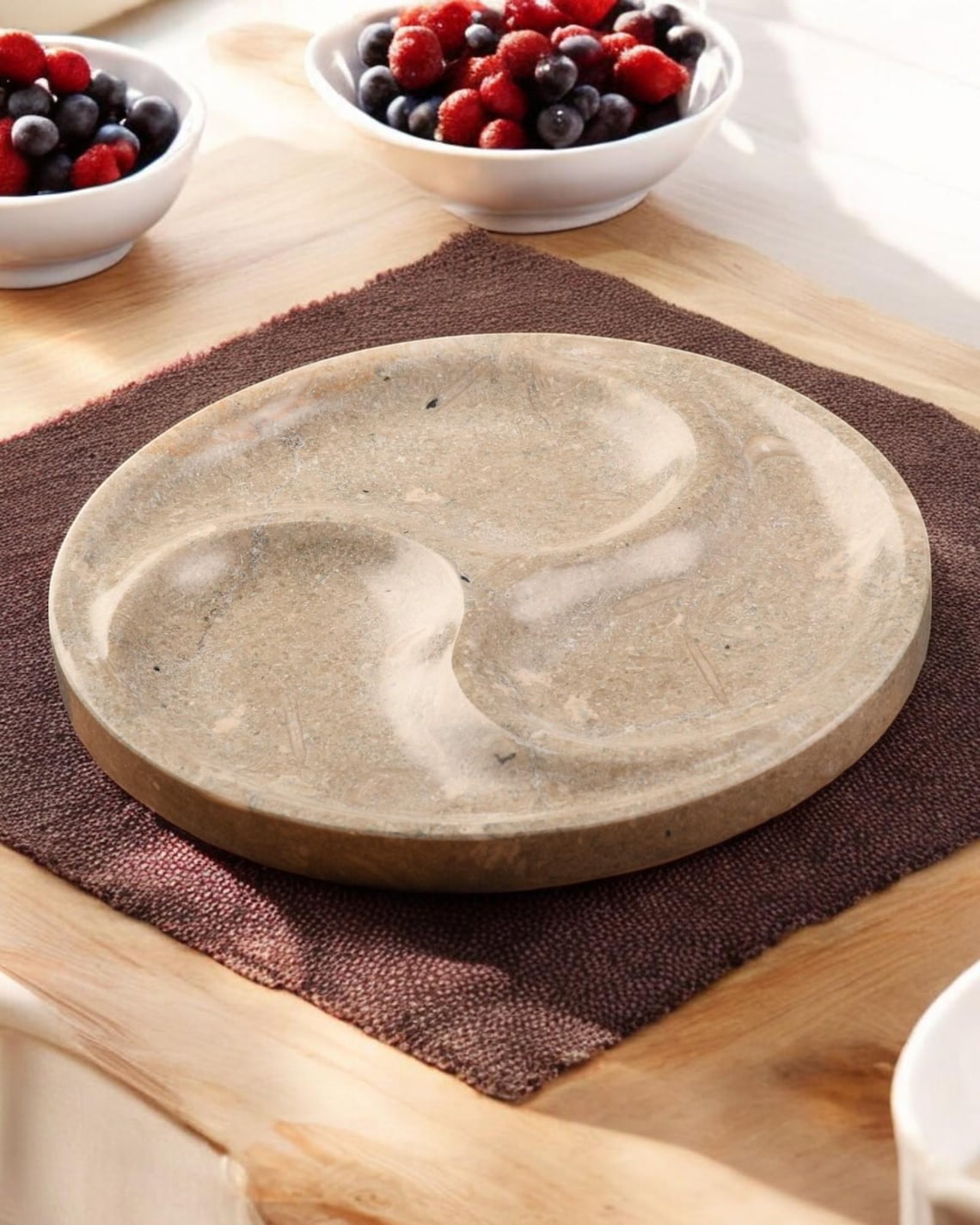 Natural Marble Serving Platter – Handcrafted Round Stone Tray for ...