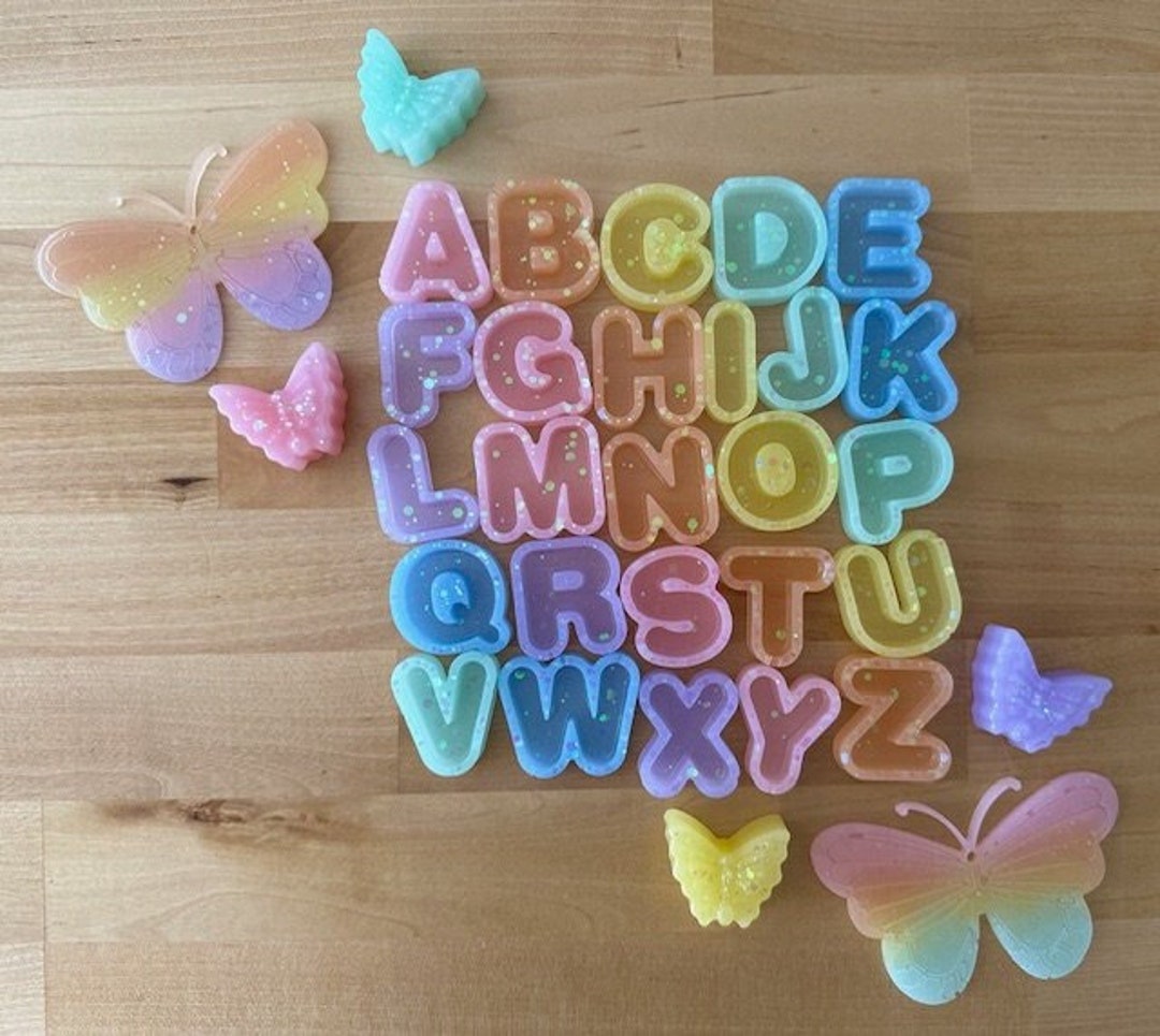 Rainbow Butterfly Pastel Fillable ABC Resin Letters Sensory Alphabet ...