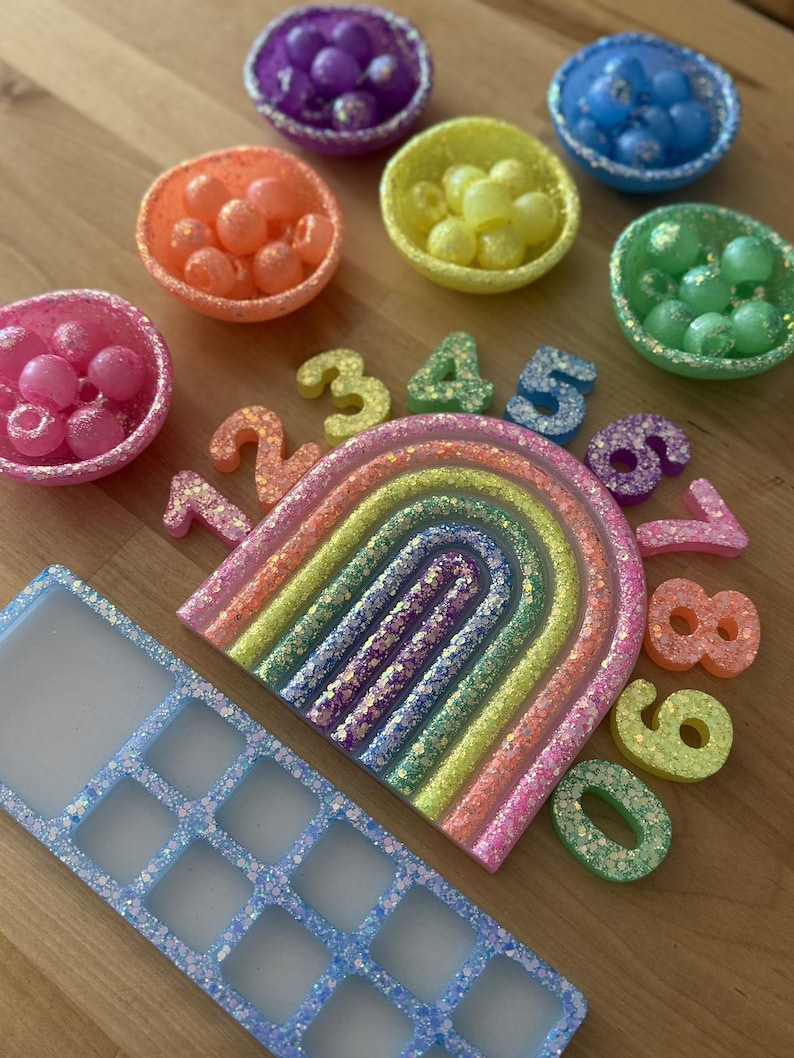 Neon Rainbow Counting and Color Sorting | Sensory Resin Counting ...