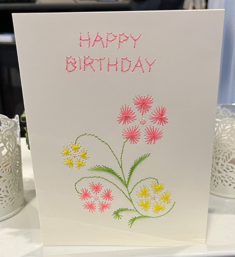 Hand Embroidered Birthday Card - Etsy