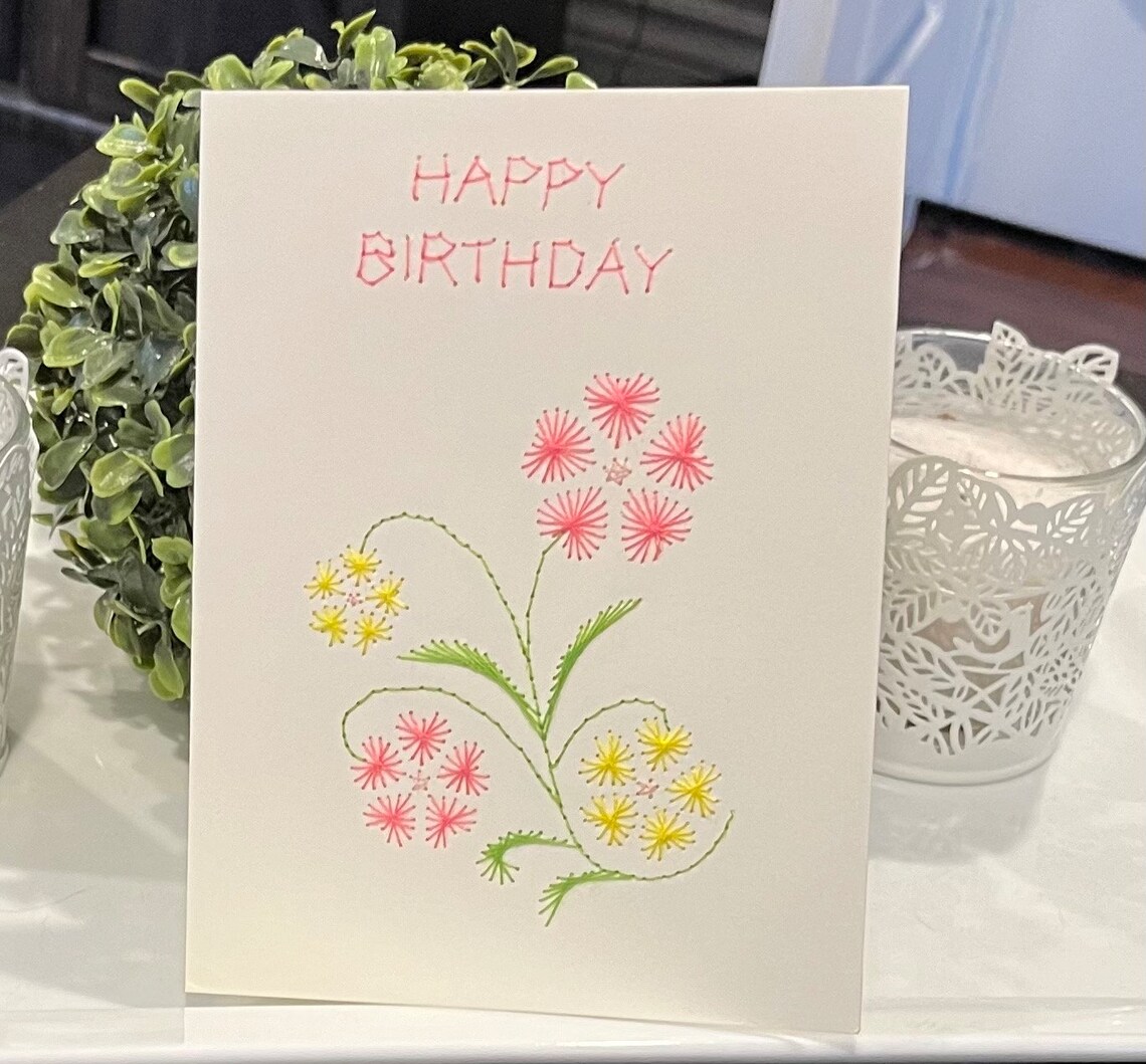 Hand Embroidered Birthday Card - Etsy