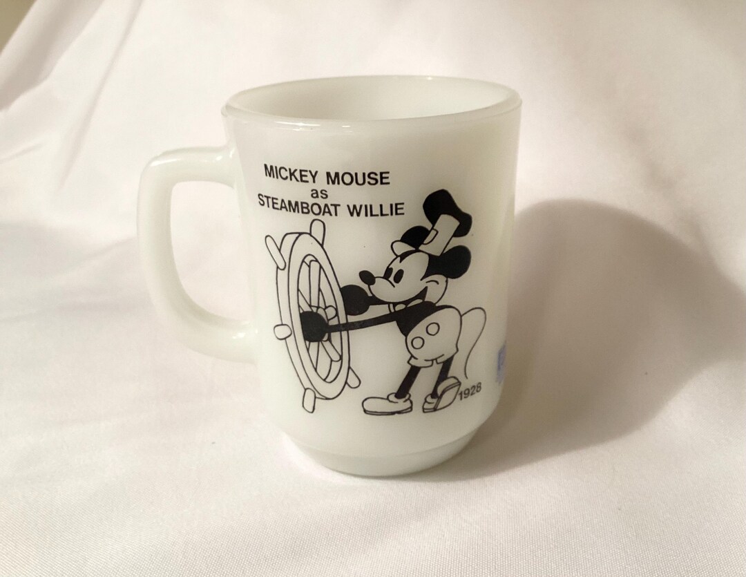 Vintage Anchor Hocking Milk Glass Disney Mugs, Steamboat Willie - Etsy