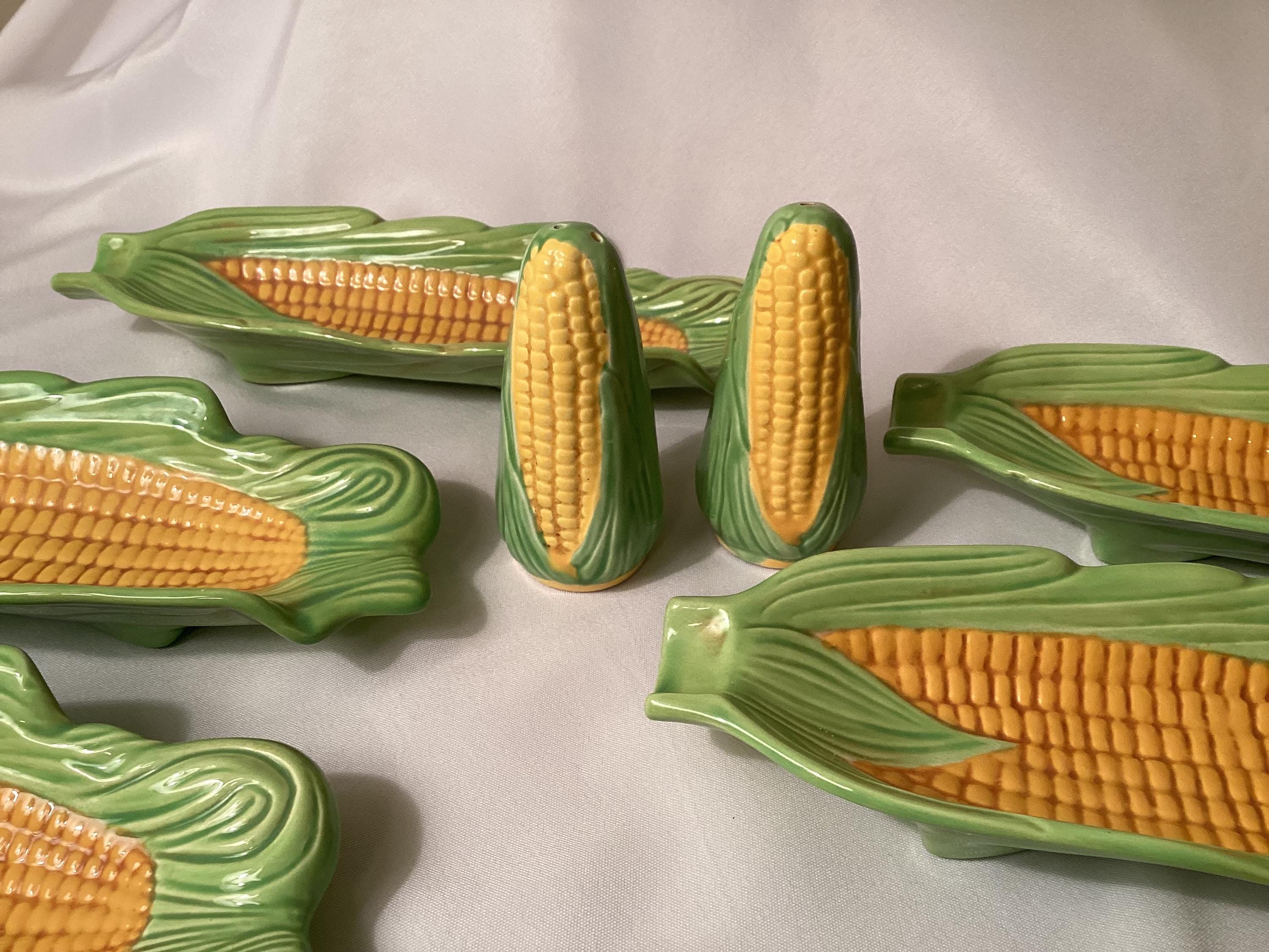 Hand Painted Corn on the Cob Plates With Matching Salt and Pepper ...