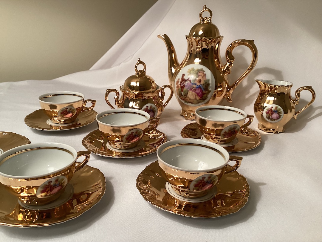 Vintage Rieber Bavaria Porcelain Gold Plate Tea Set-victorian Courting ...