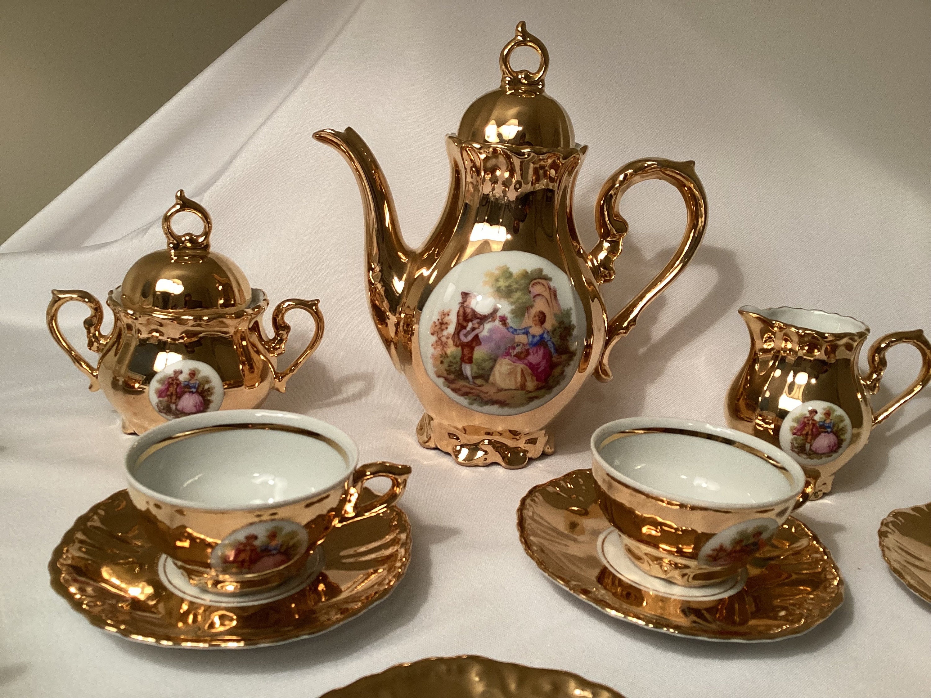 Vintage Rieber Bavaria Porcelain Gold Plate Tea Set-victorian Courting ...