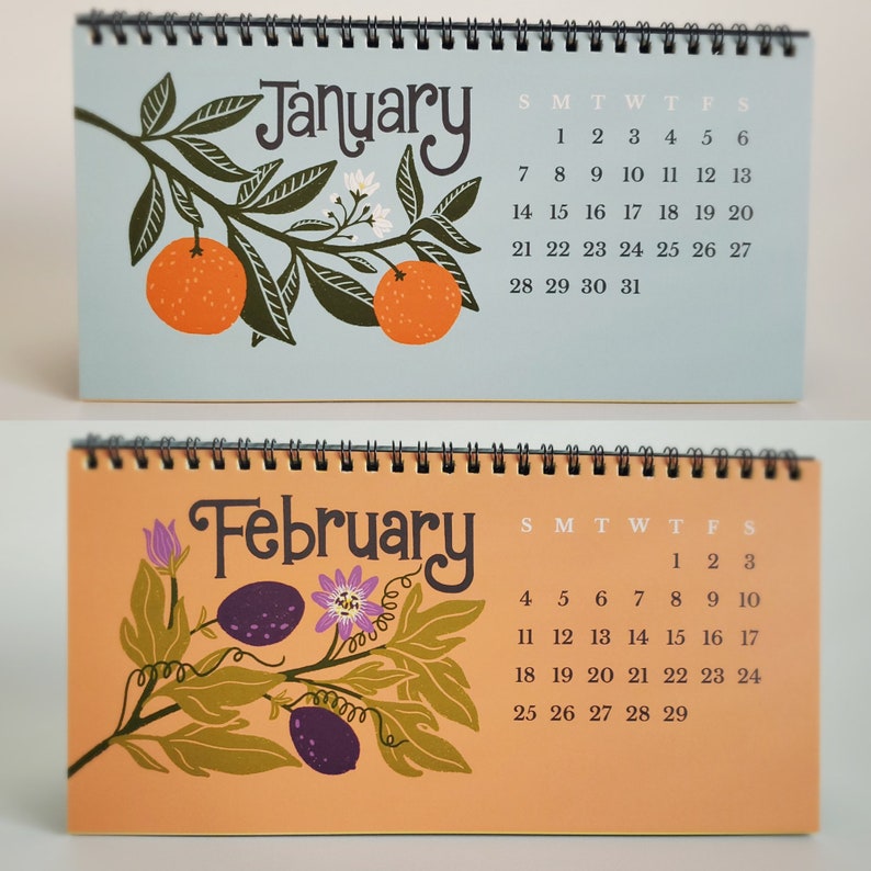 Flowering Fruits Easel Desk Calendar 2024 Illustrated Botanical Table ...